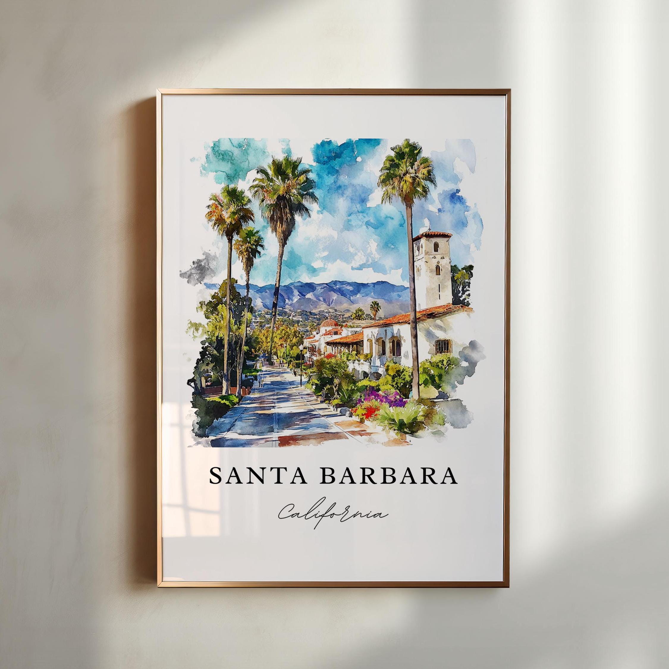 Santa Barbara Wall Art, Santa Barbara Print, Santa Barbara Watercolor – Premium Travel Art