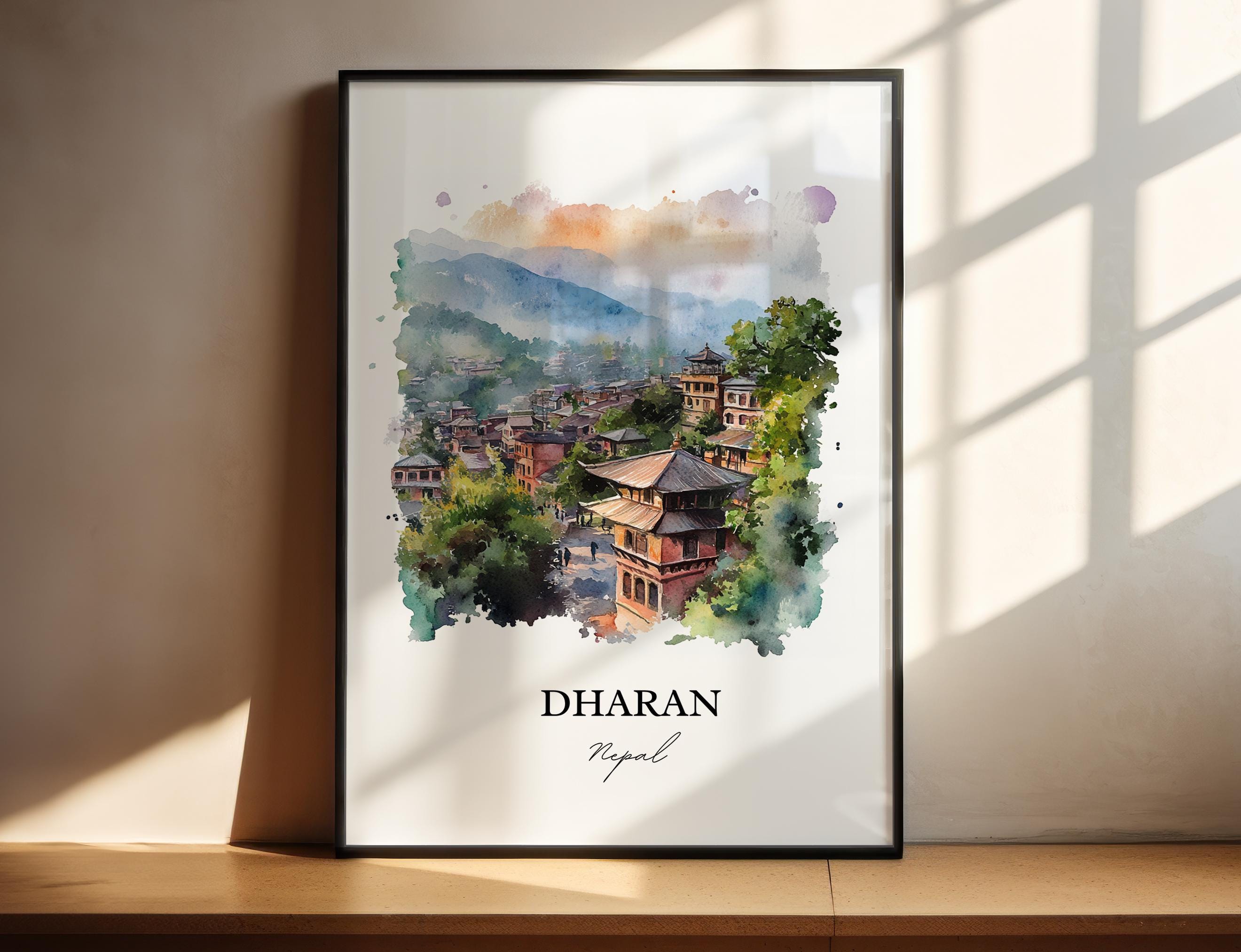 Dharan Nepal Wall Art, Sunsari District Print, Nepal Watercolor Art, D – Premium Travel Art