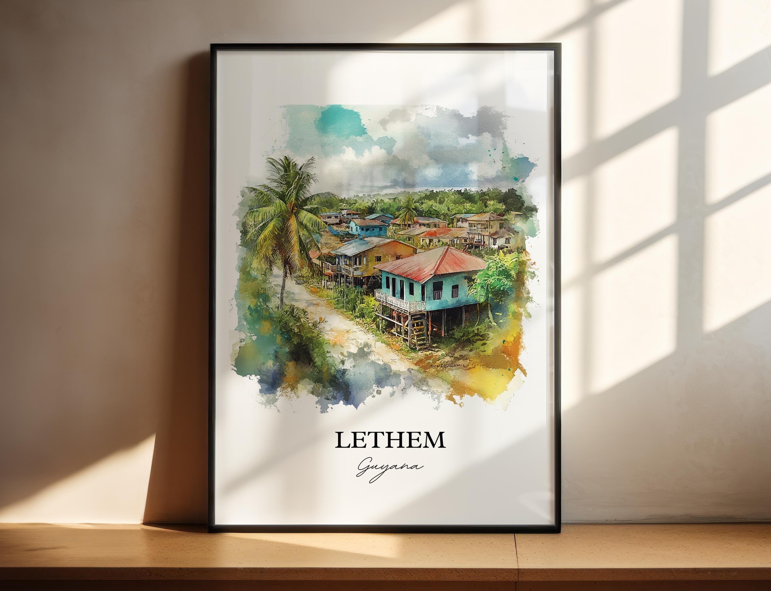 Lethem Guyana Wall Art, Guyana Print, Guyana Watercolor Art, Lethem Gu ...