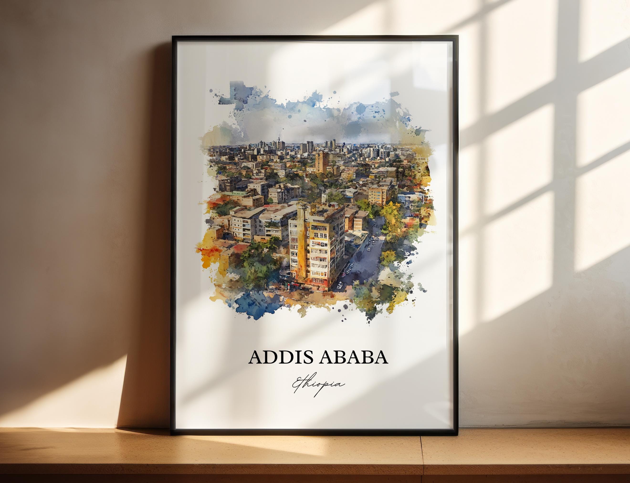 Addis Ababa Wall Art, Ethiopia Print, Ethiopia Watercolor Art, Addis A ...