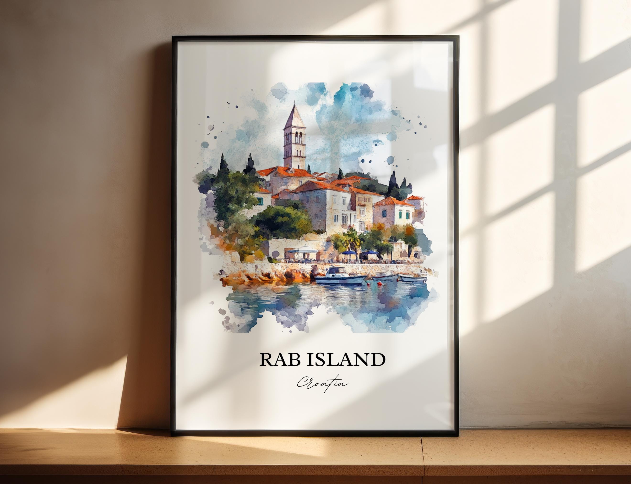 Rab Island Wall Art, Rab Print, Croatia Watercolor Art, Rab Island Cro ...