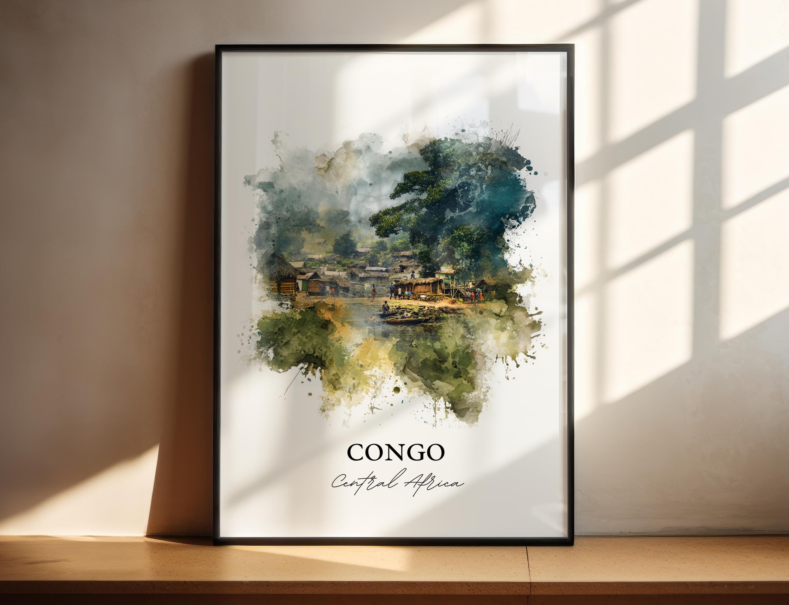Congo Wall Art, Congo Print, Congo Africa Watercolor Art, Central Afri ...