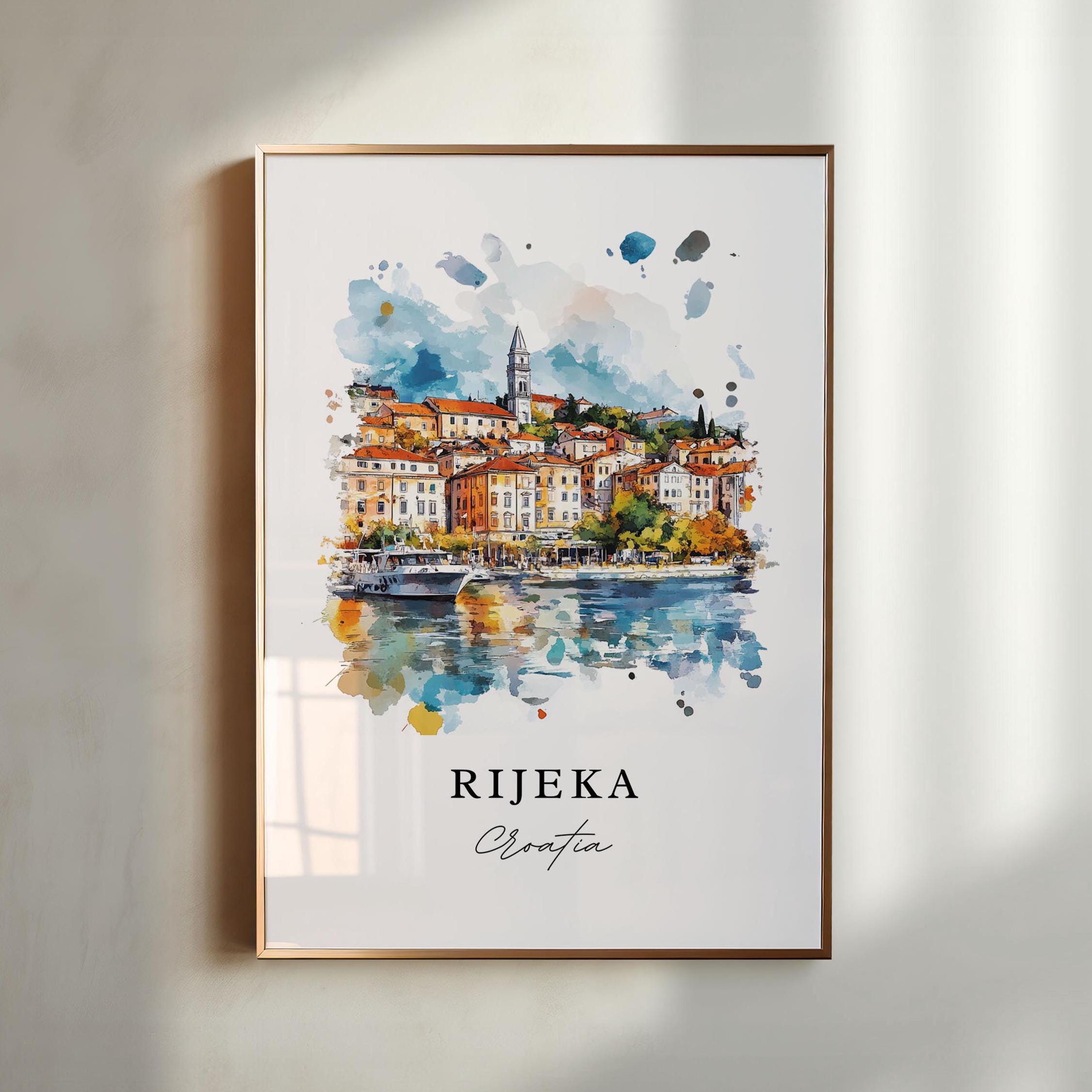 Rijeka Wall Art, Rijeka Croatia Print, Kvarner Bay Watercolor Art, Rij ...