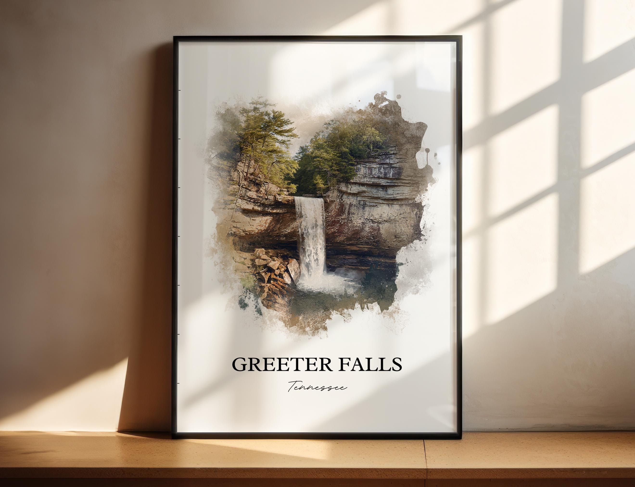 Greeter Falls Wall Art, Grundy County Print, Tennessee Watercolor Art ...