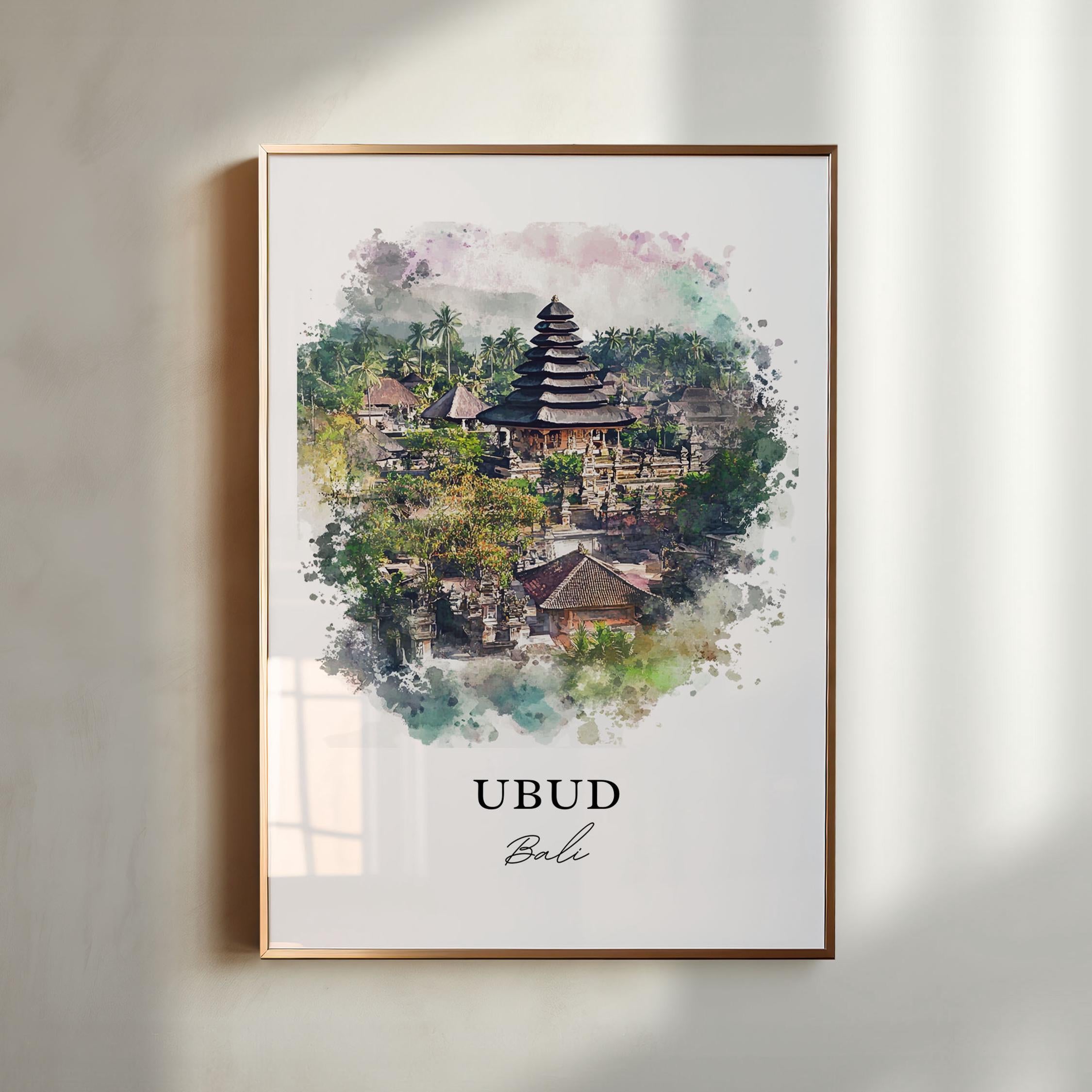 Ubud Bali Wall Art, Ubud Print, Bali Indonesia Watercolor Art, Ubud Ba ...