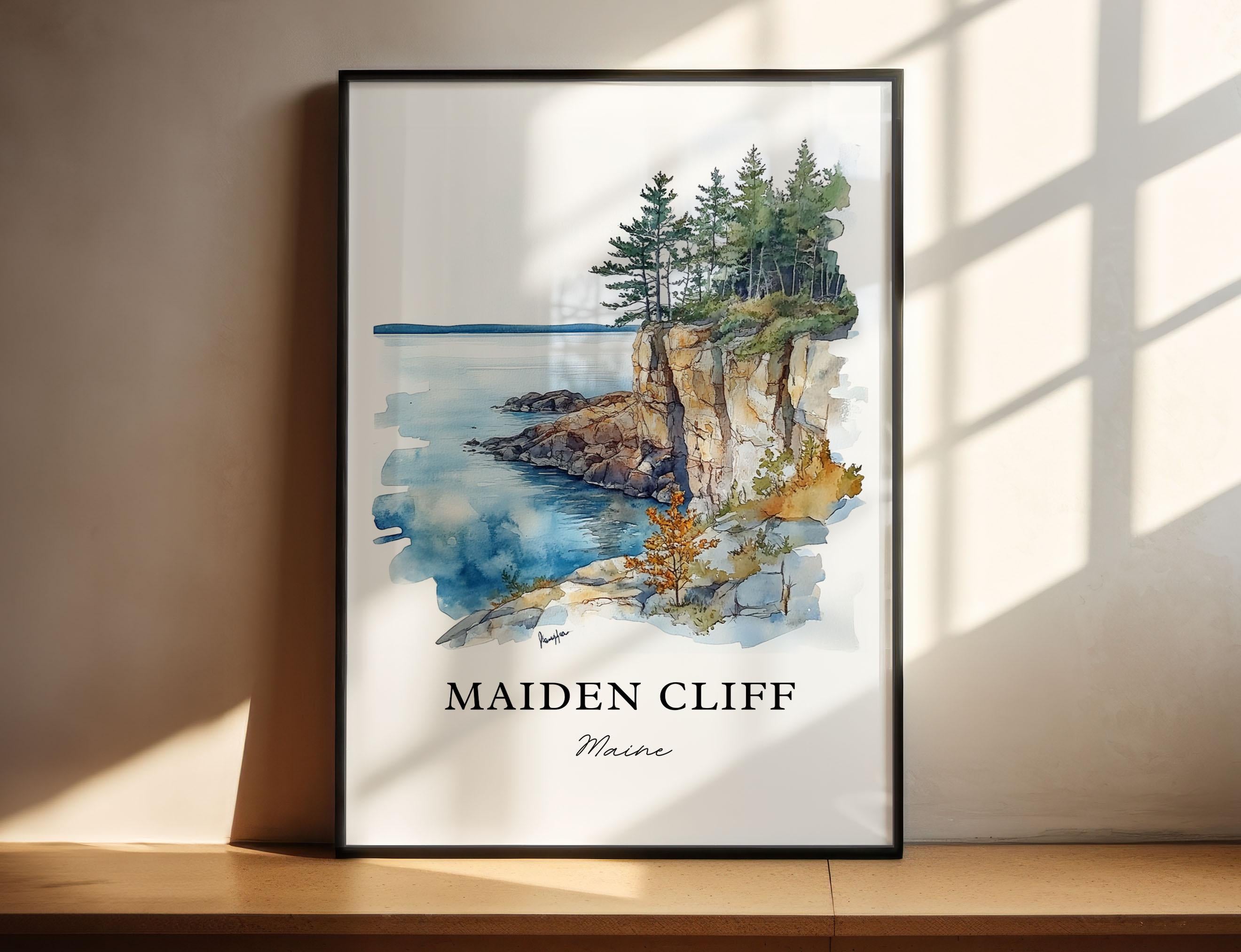 Maiden Cliff Wall Art, Maiden Cliff ME Print, Maiden Cliff Watercolor ...