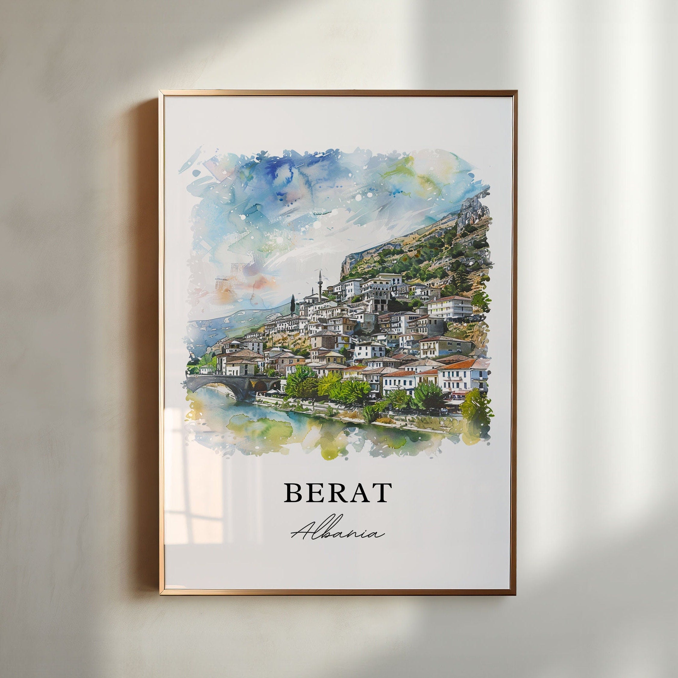 Berat Albania Wall Art, Berat Print, Berat Albania Watercolor, Berat A ...