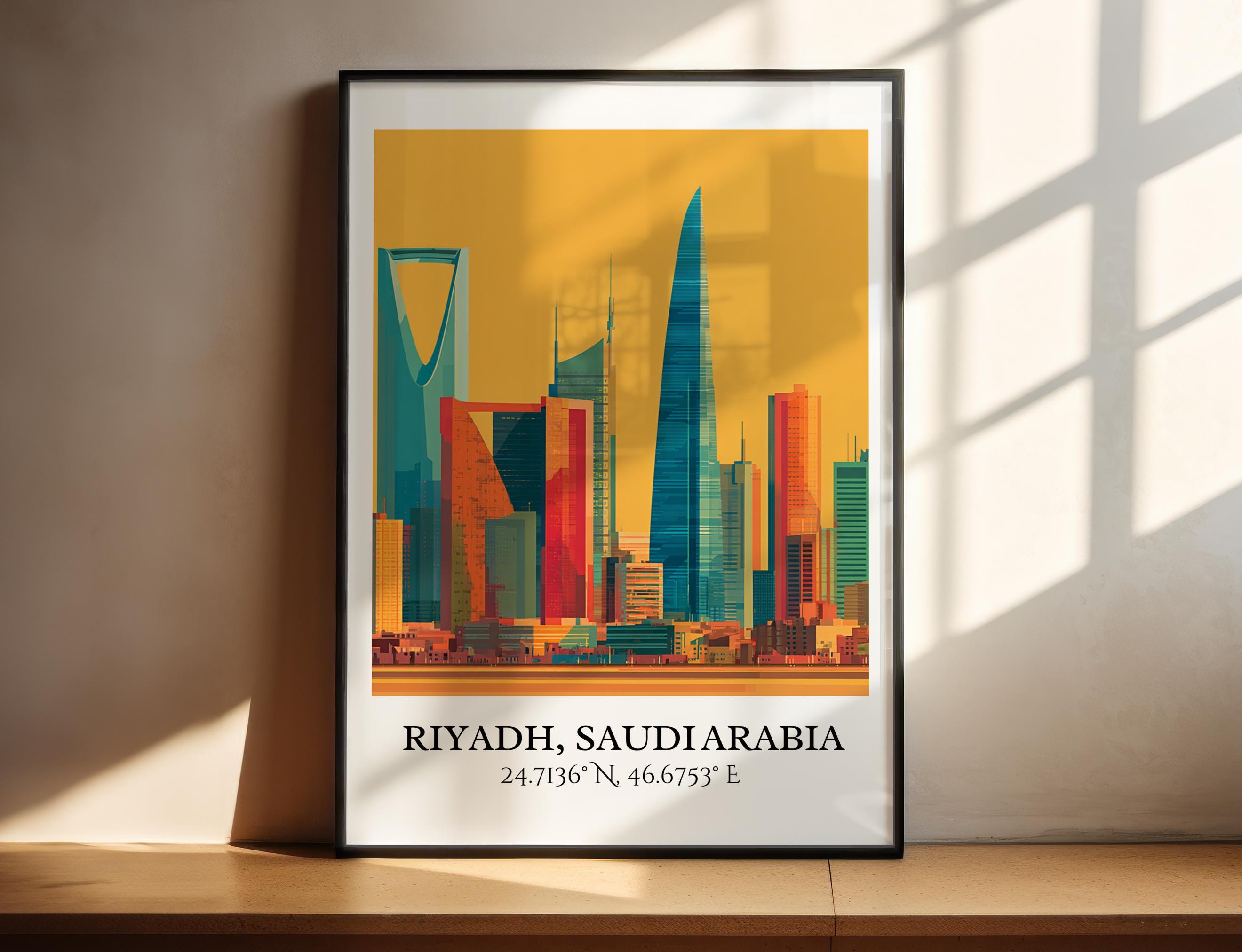 Riyadh Wall Art, Riyadh Retro Travel Art, Riyadh Home Decor, Riyadh Sk ...