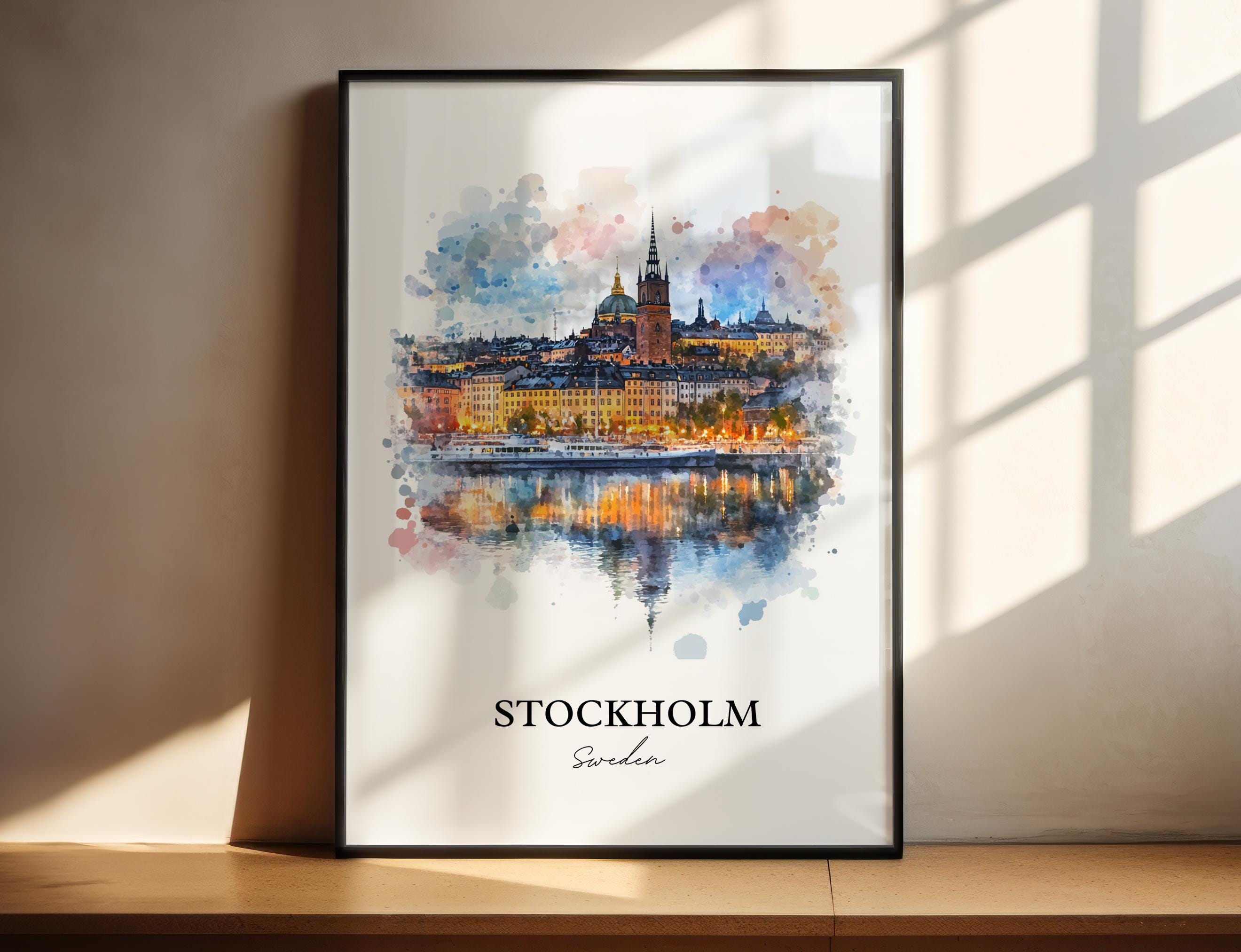 Stockholm Wall Art, Stockholm Sweden Print, Sweden Watercolor Art, Sto ...
