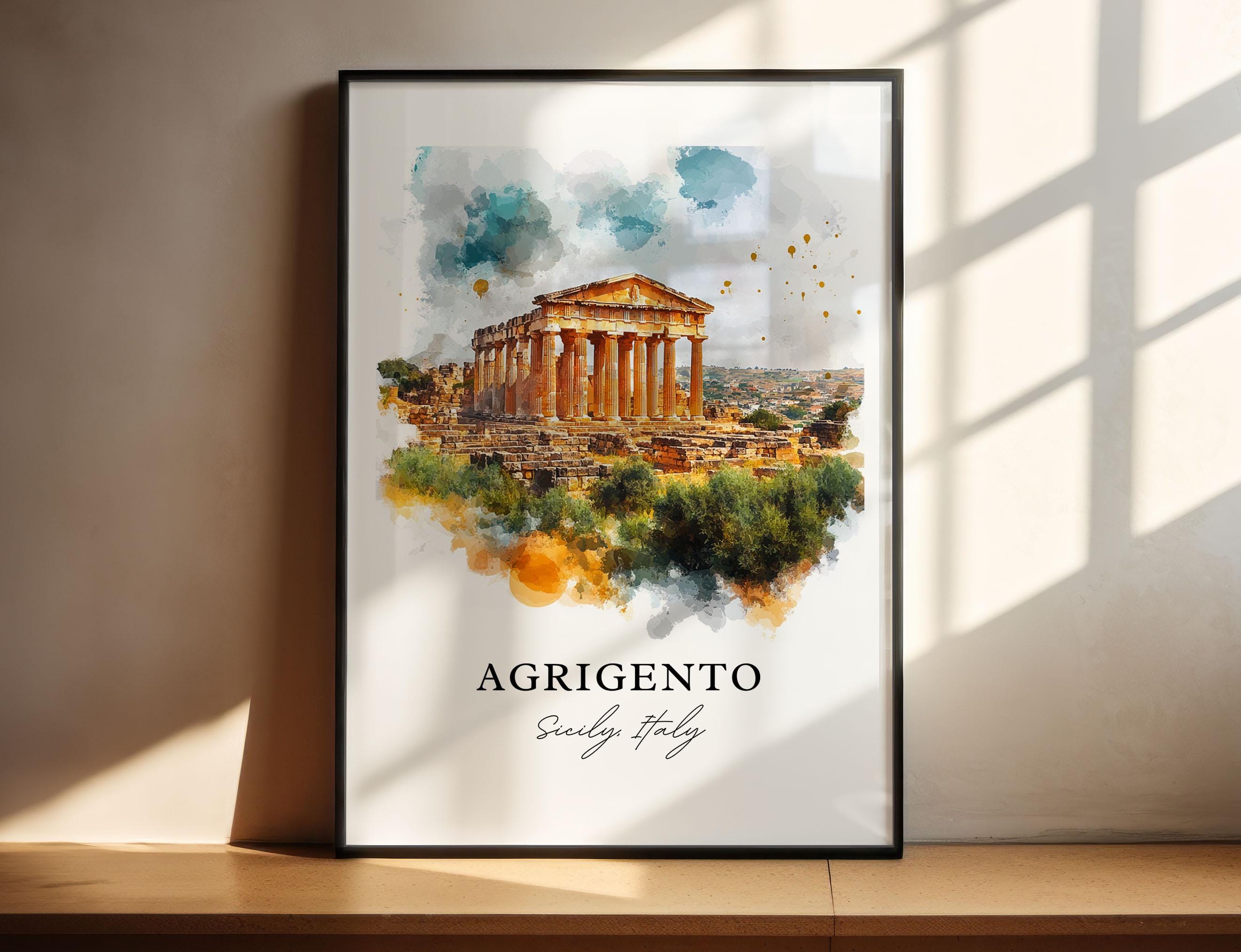 Agrigento Wall Art, Sicily Italy Print, Sicily Watercolor Art, Agrigen ...