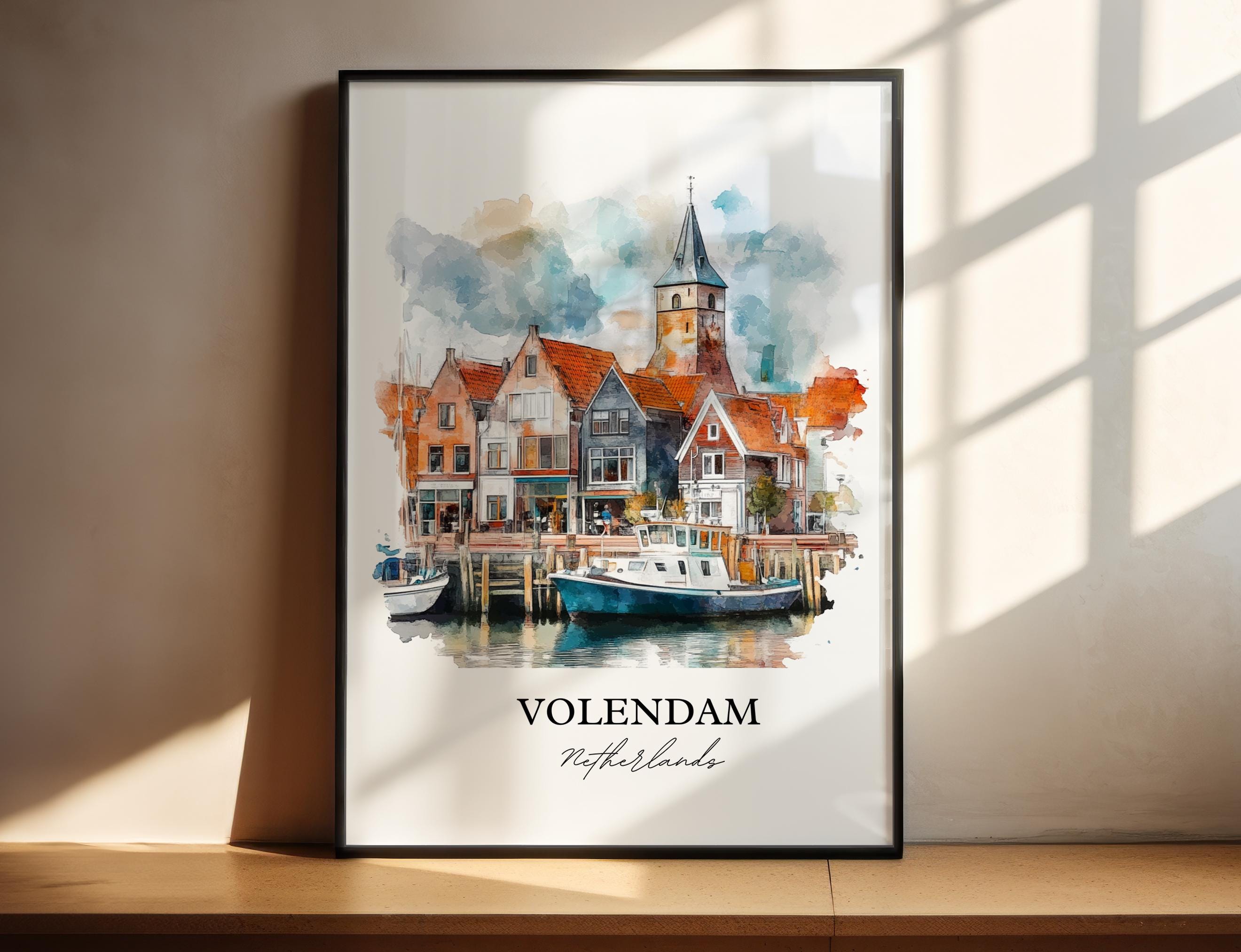 Volendam Wall Art, Edam-Volendam Print, Netherlands Watercolor Art, Vo ...