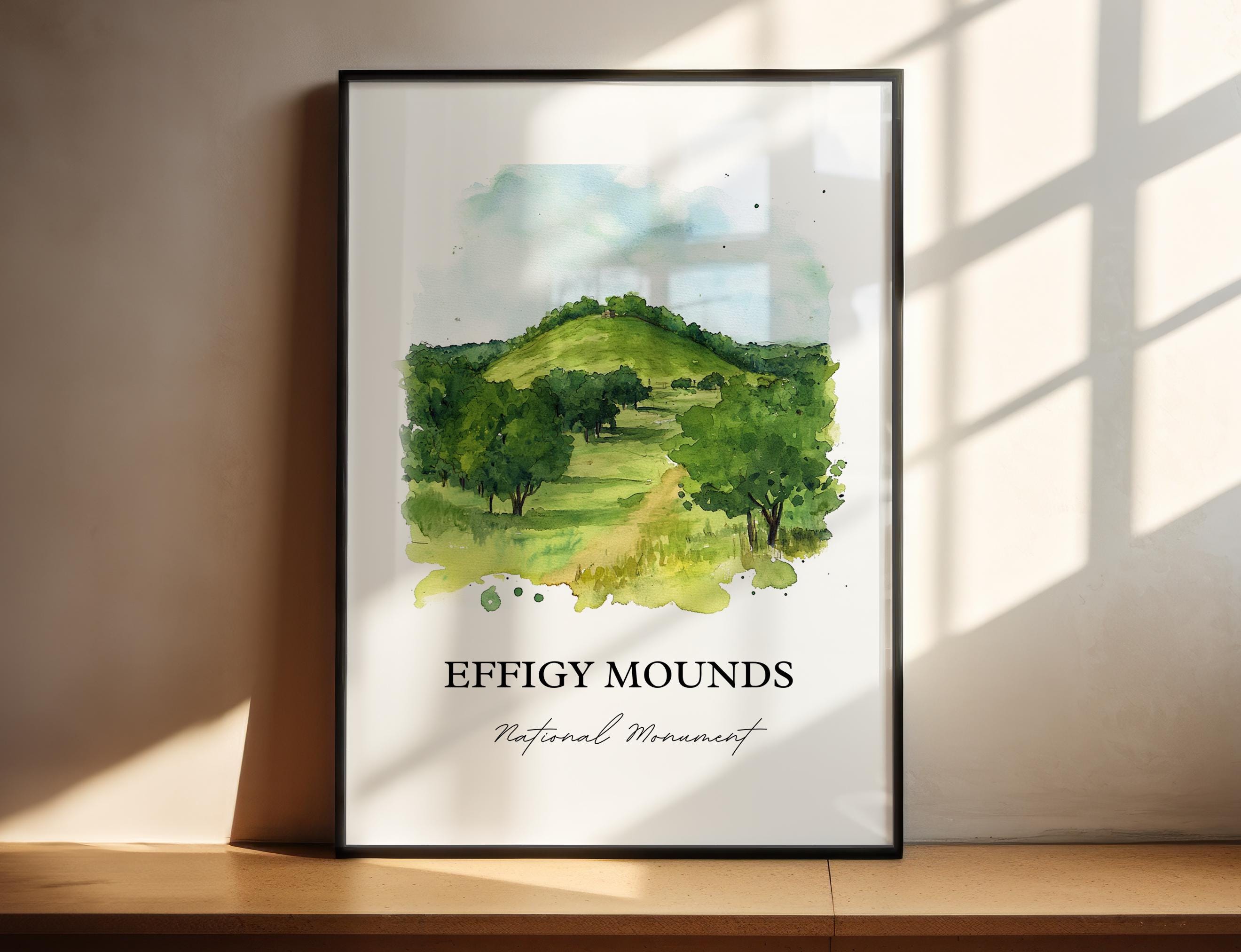 Effigy Mounds Wall Art, Harpers Ferry IA Print, Iowa Watercolor Art, E ...