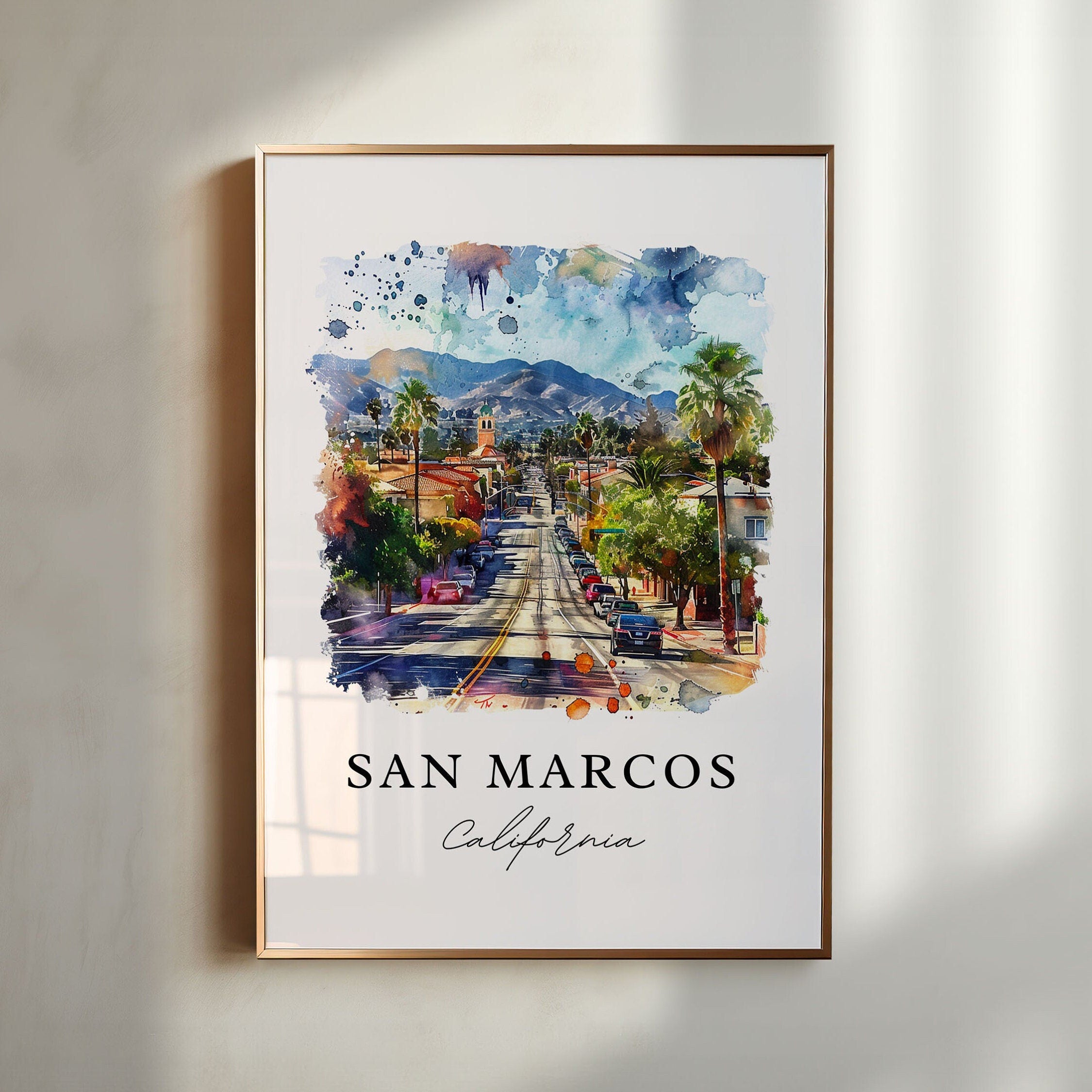 San Marcos California Wall Art, San Marcos Print, San Marcos Watercolo ...