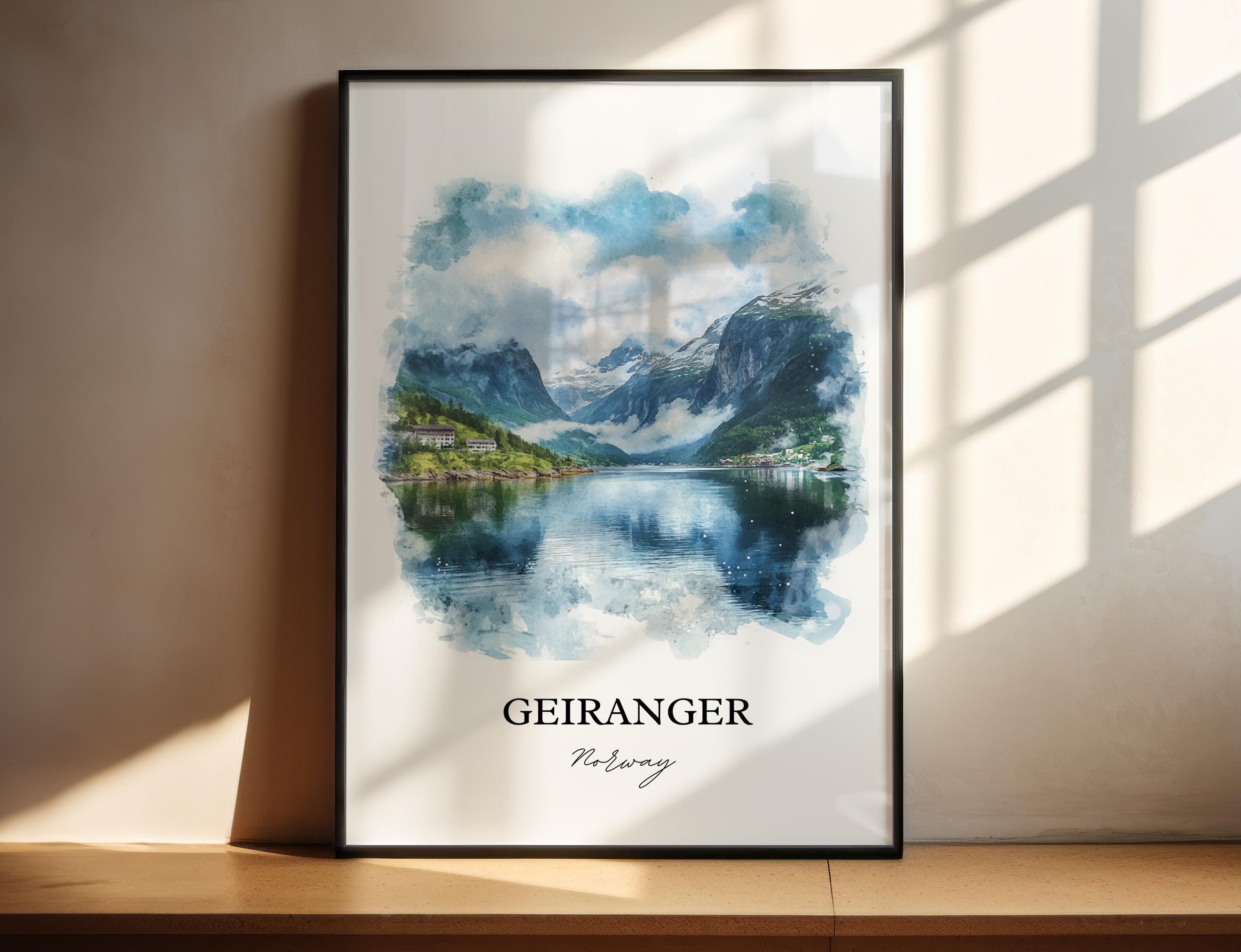 Geiranger Wall Art, Norway Print, Norway Watercolor Art, Geiranger Nor ...