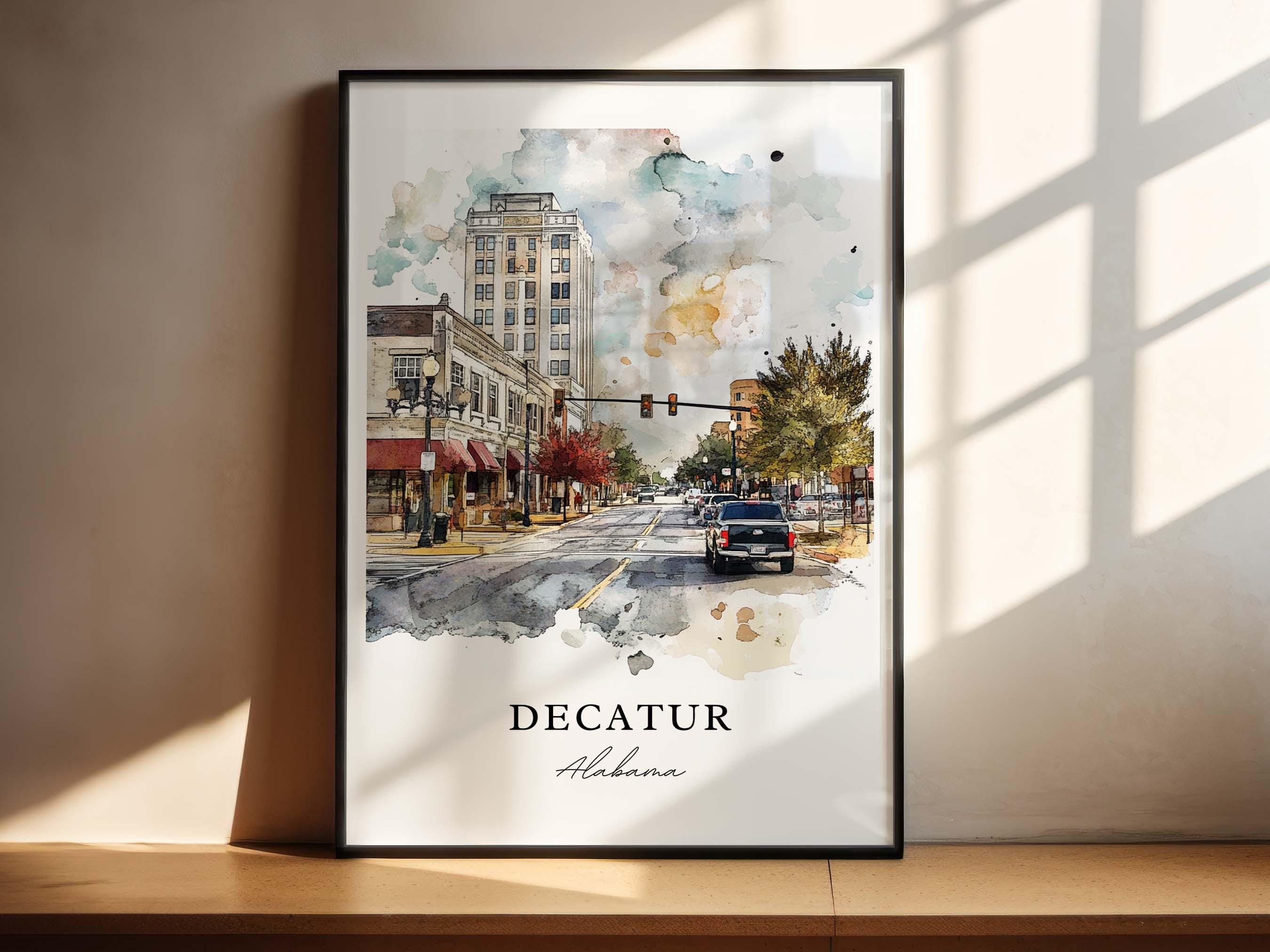 Decatur AL Wall Art, Decatur Alabama Print, Decatur Watercolor Art, De ...
