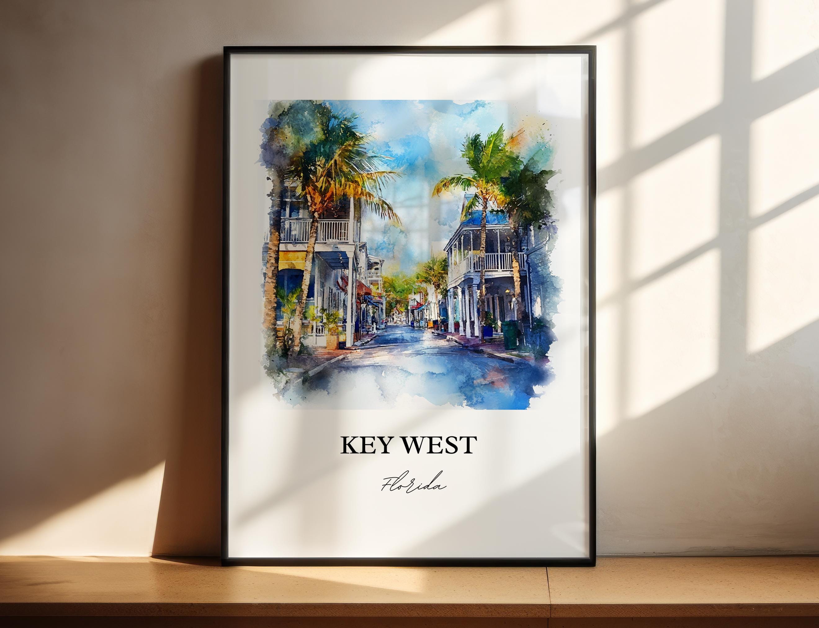 Key West FL Wall Art, Key West FL Print, Florida Keys Watercolor Art ...