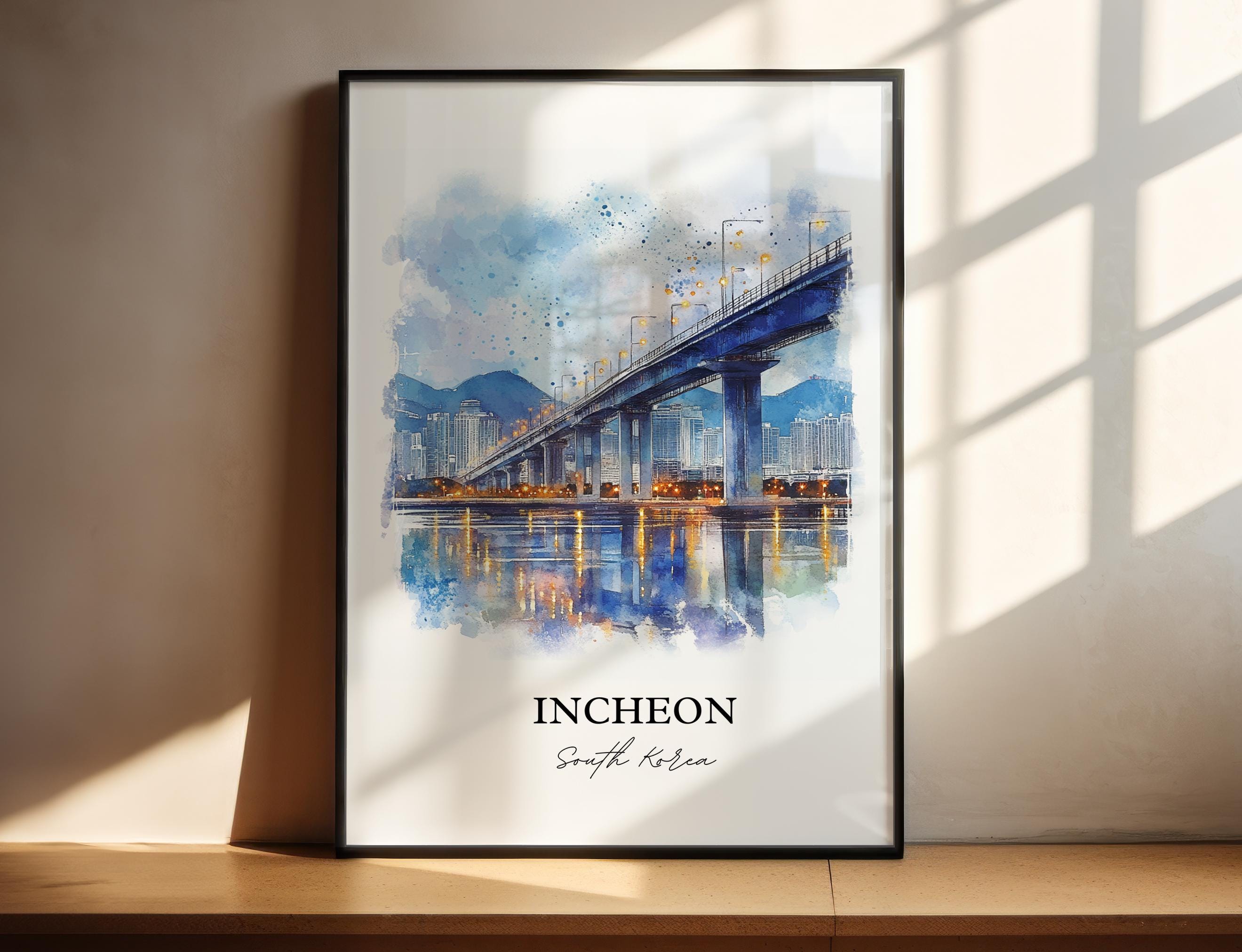 Incheon Wall Art, Seoul Print, South Korea Watercolor Art, Incheon Gif ...