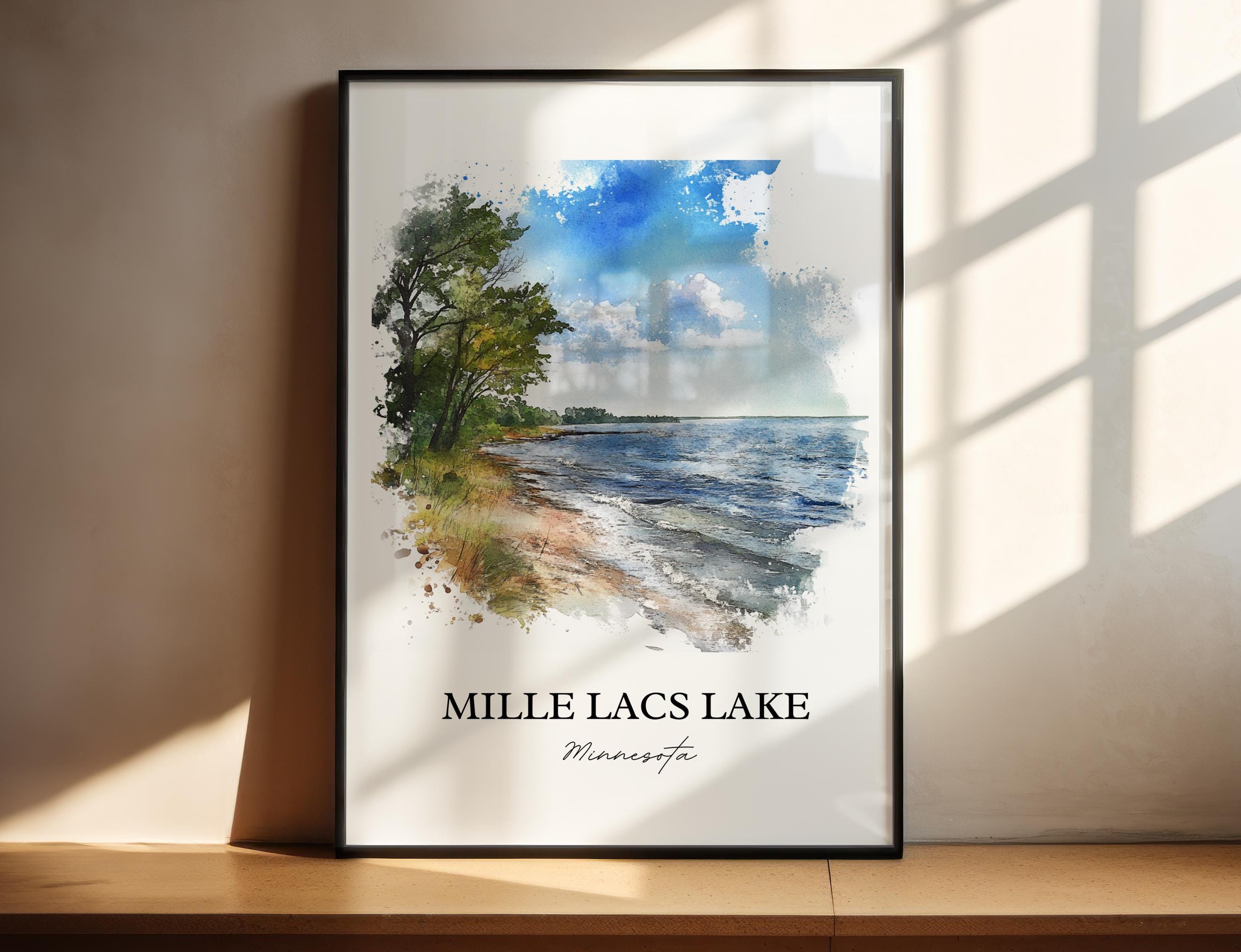 Mille Lacs Lake Wall Art, Onamia Print, Minnesota Watercolor Art, Mill ...