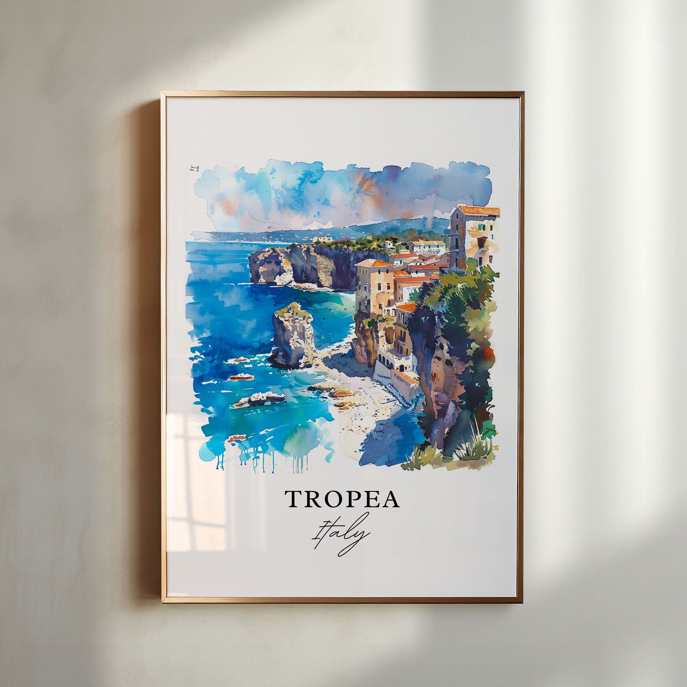 Tropea Italy Wall Art, Tropea Print, Tropea Calabria Watercolor, Trope ...