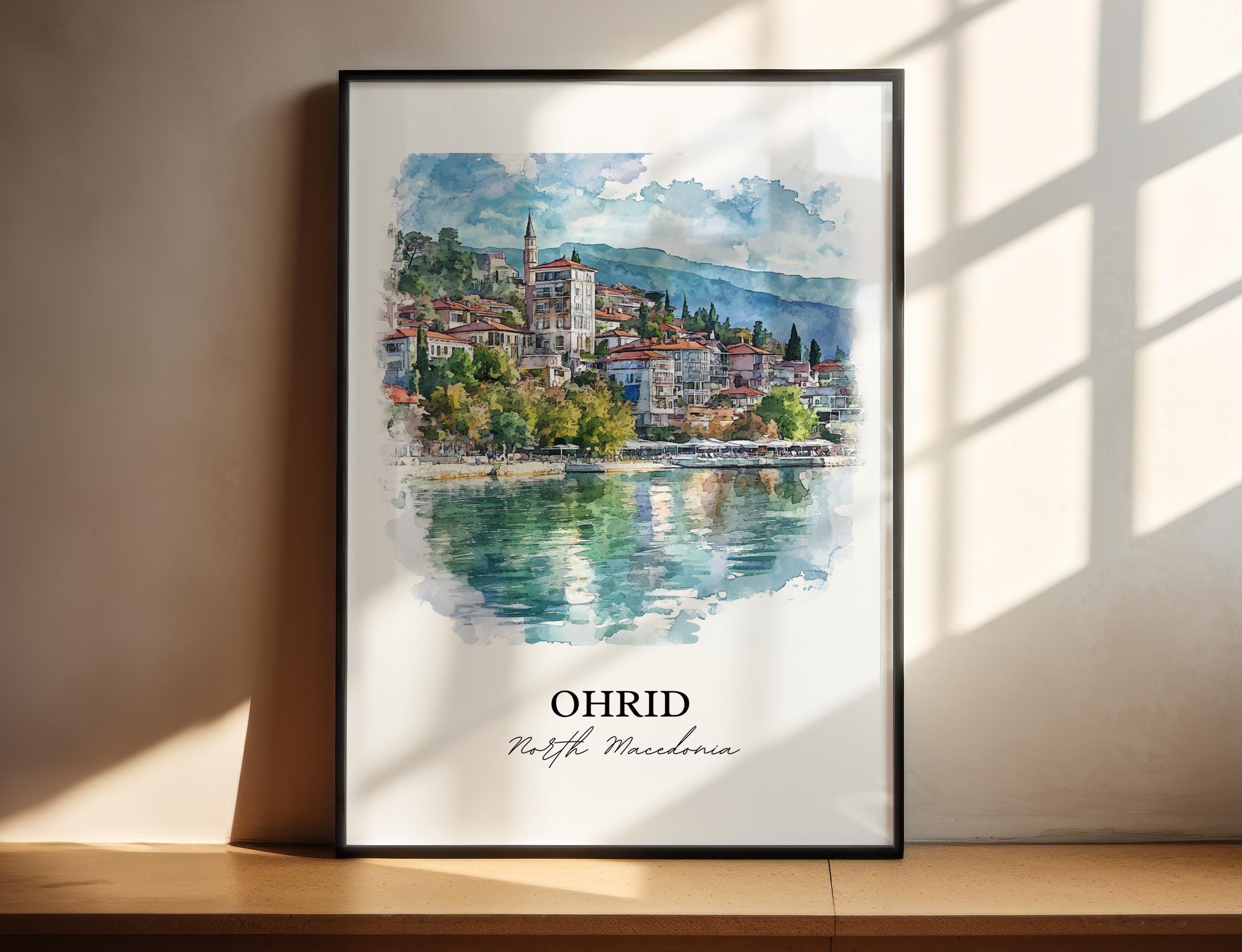 Ohrid Wall Art, Ohrid Print, North Macedonia Watercolor Art, Ohrid Nor ...