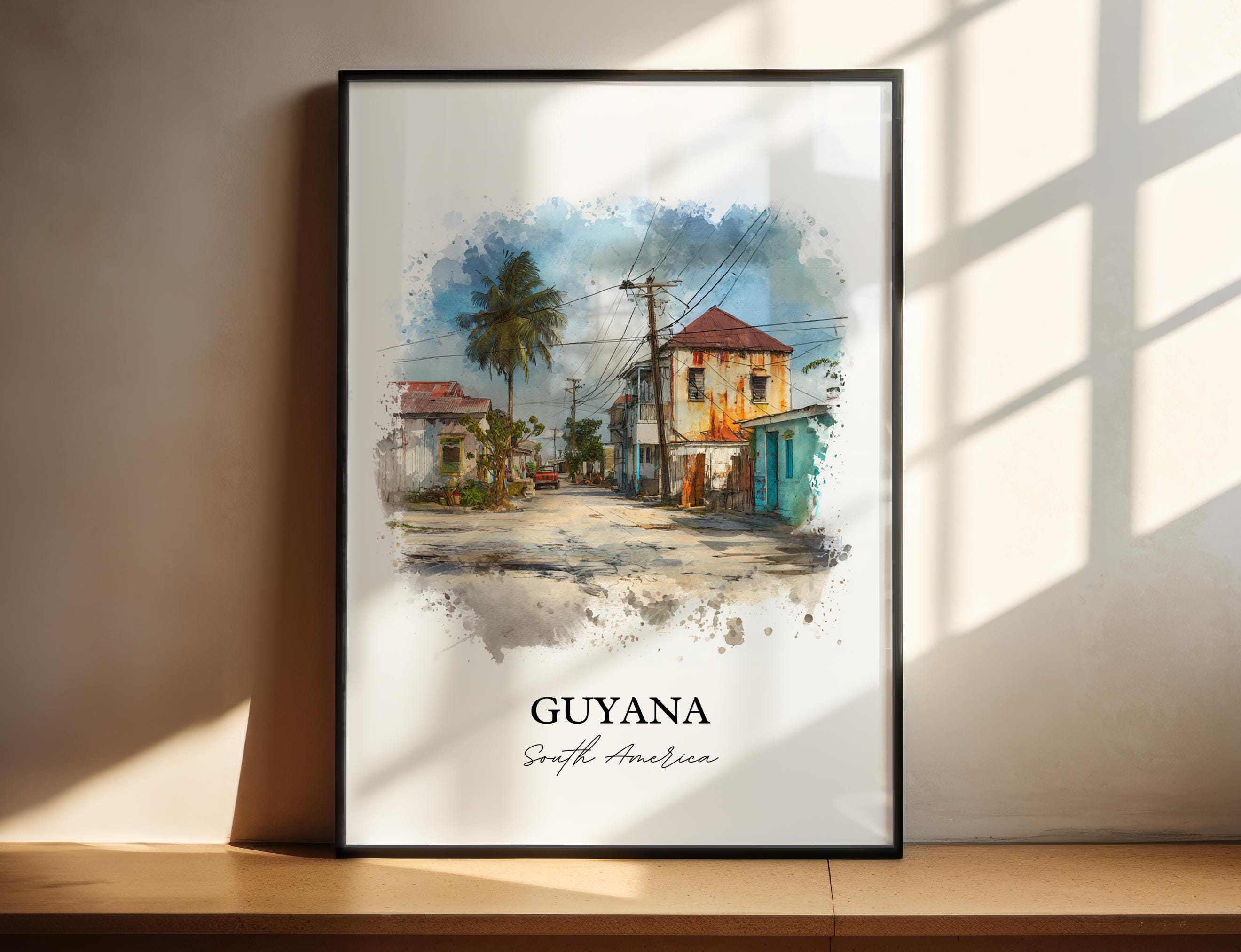 Guyana Wall Art, Guyana Print, Guyana Watercolor Art, Guyana Gift, Tra ...