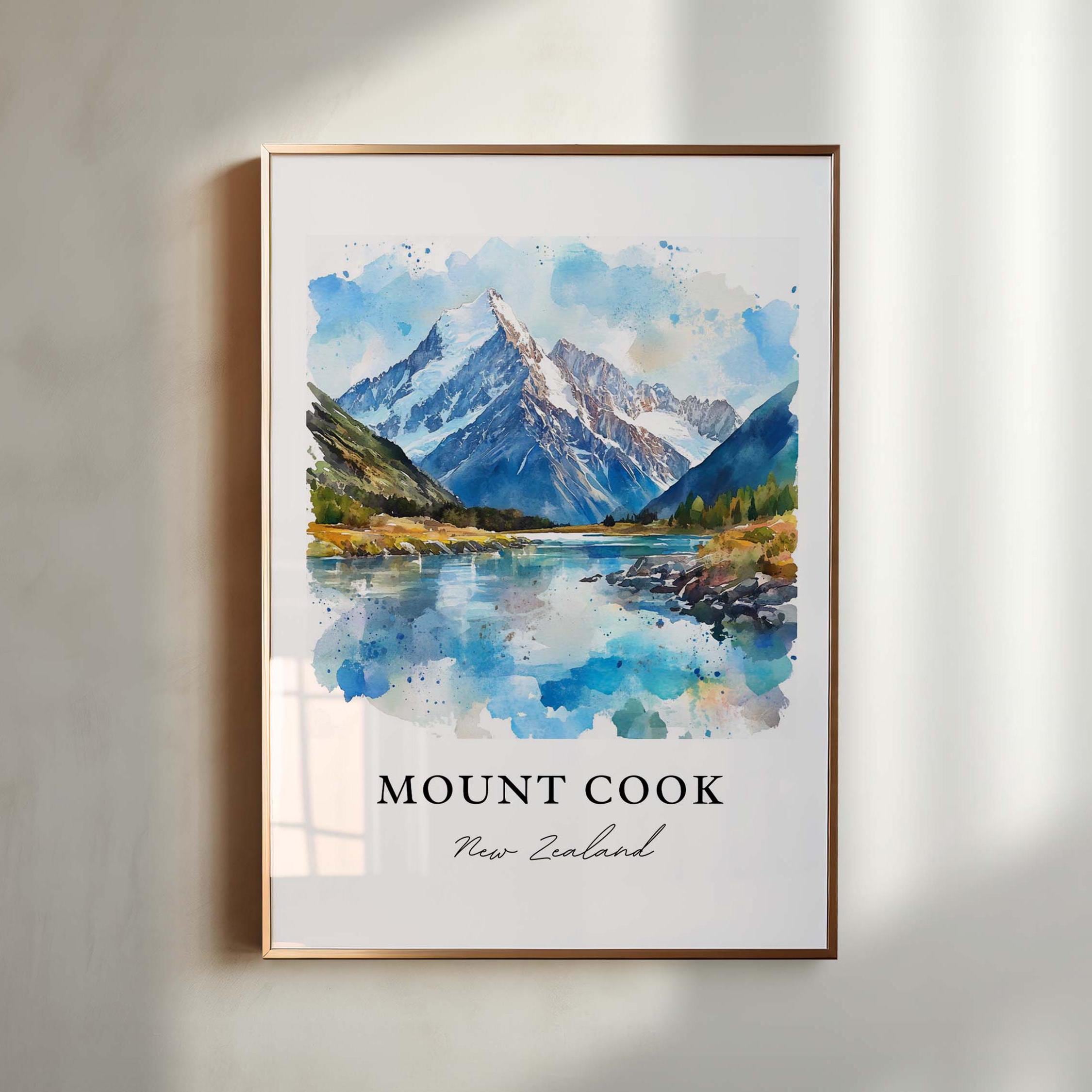 Mount Cook Art, Mount Cook NZ Print, Aoraki Watercolor Art, South Isla ...