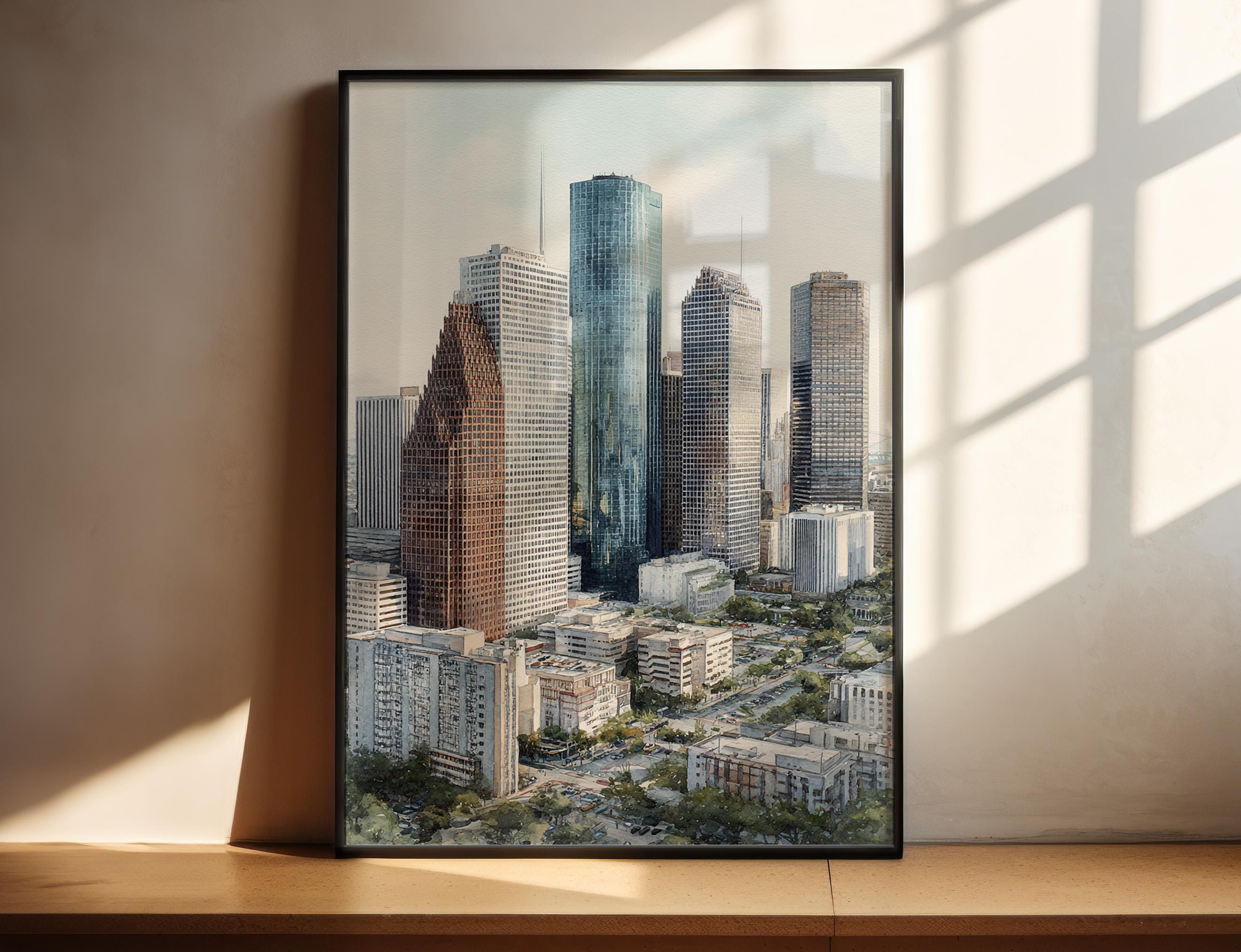 Houston Watercolor Art Houston TX Travel Print Houston Texas Artwork ...