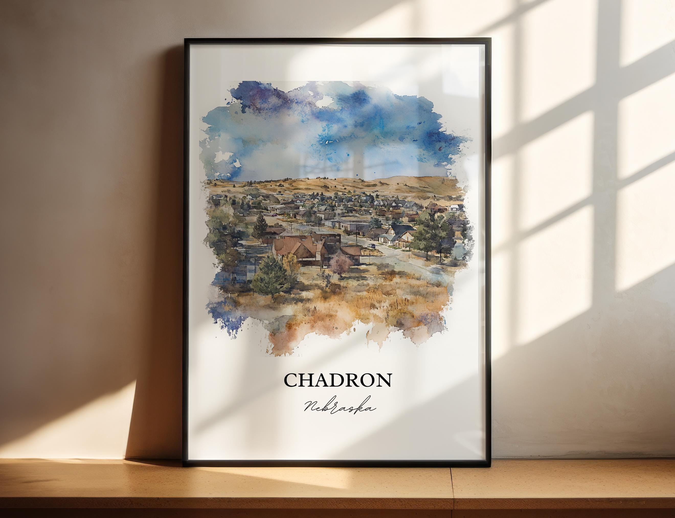 Chadron Nebraska Wall Art, Dawes County NE Print, Nebraska Watercolor ...