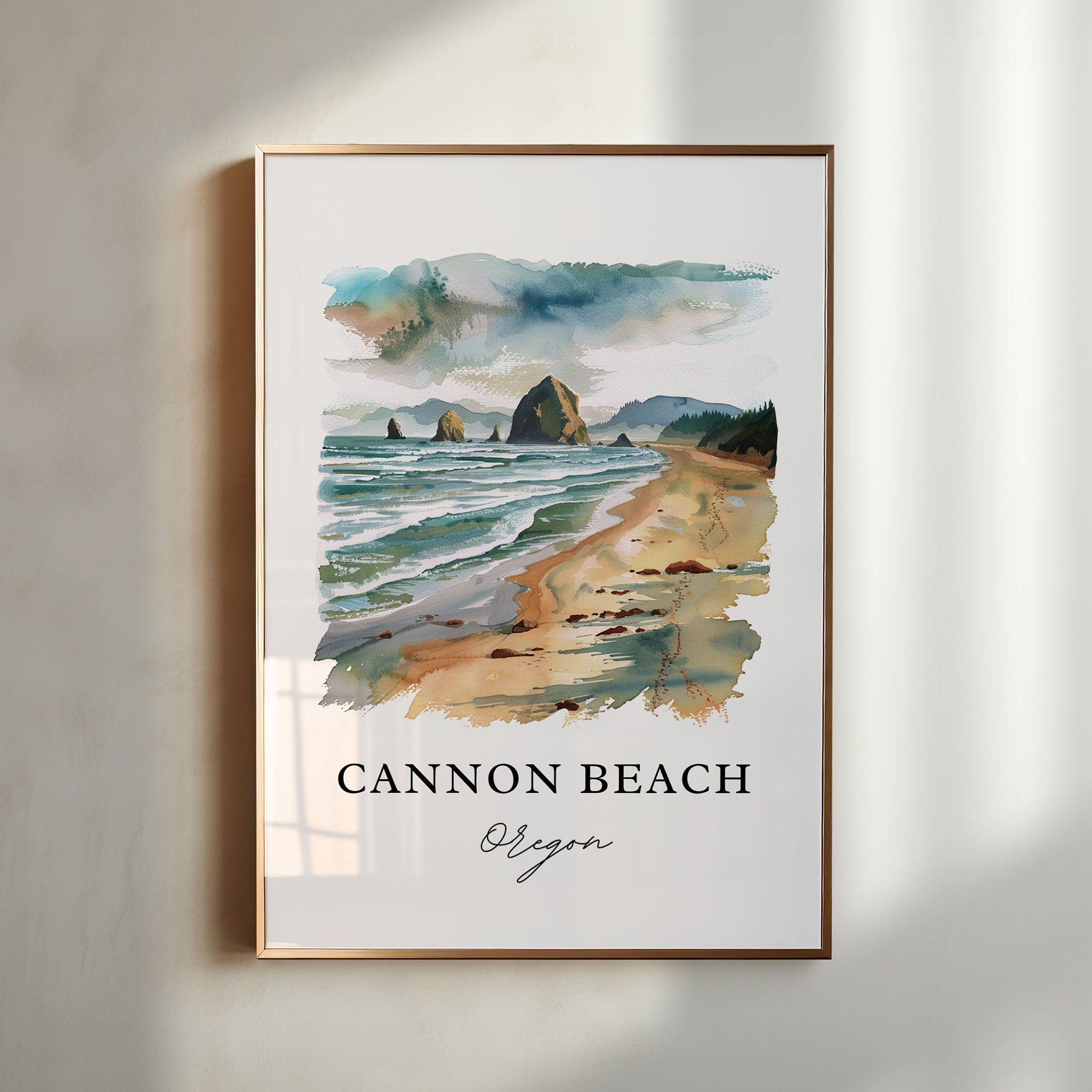 Cannon Beach Wall Art, Cannon Beach Print, Haystack Rock Watercolor, C ...