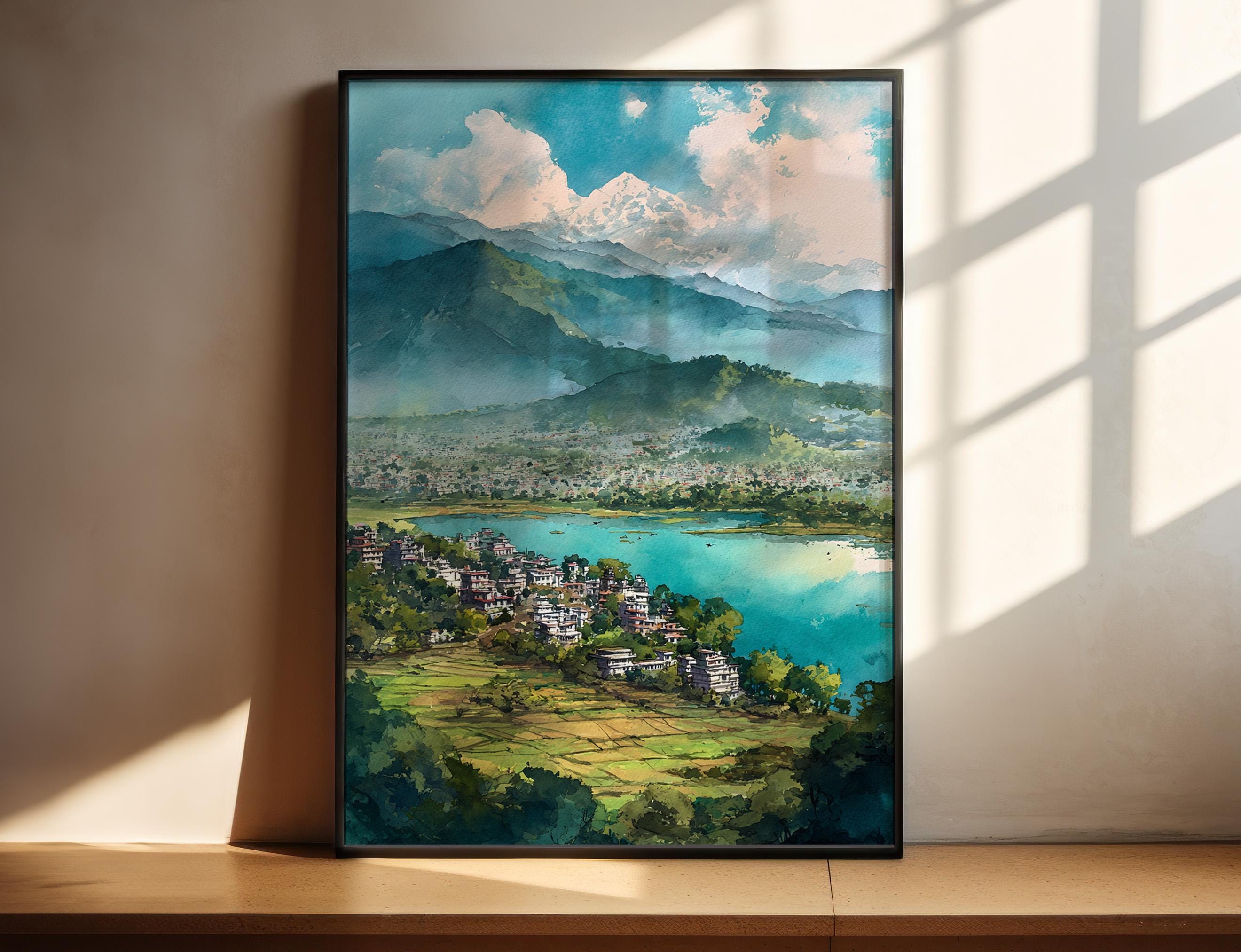 Pokhara Nepal Watercolor Art Pokhara Travel Print Pokhara Nepal Artwork ...