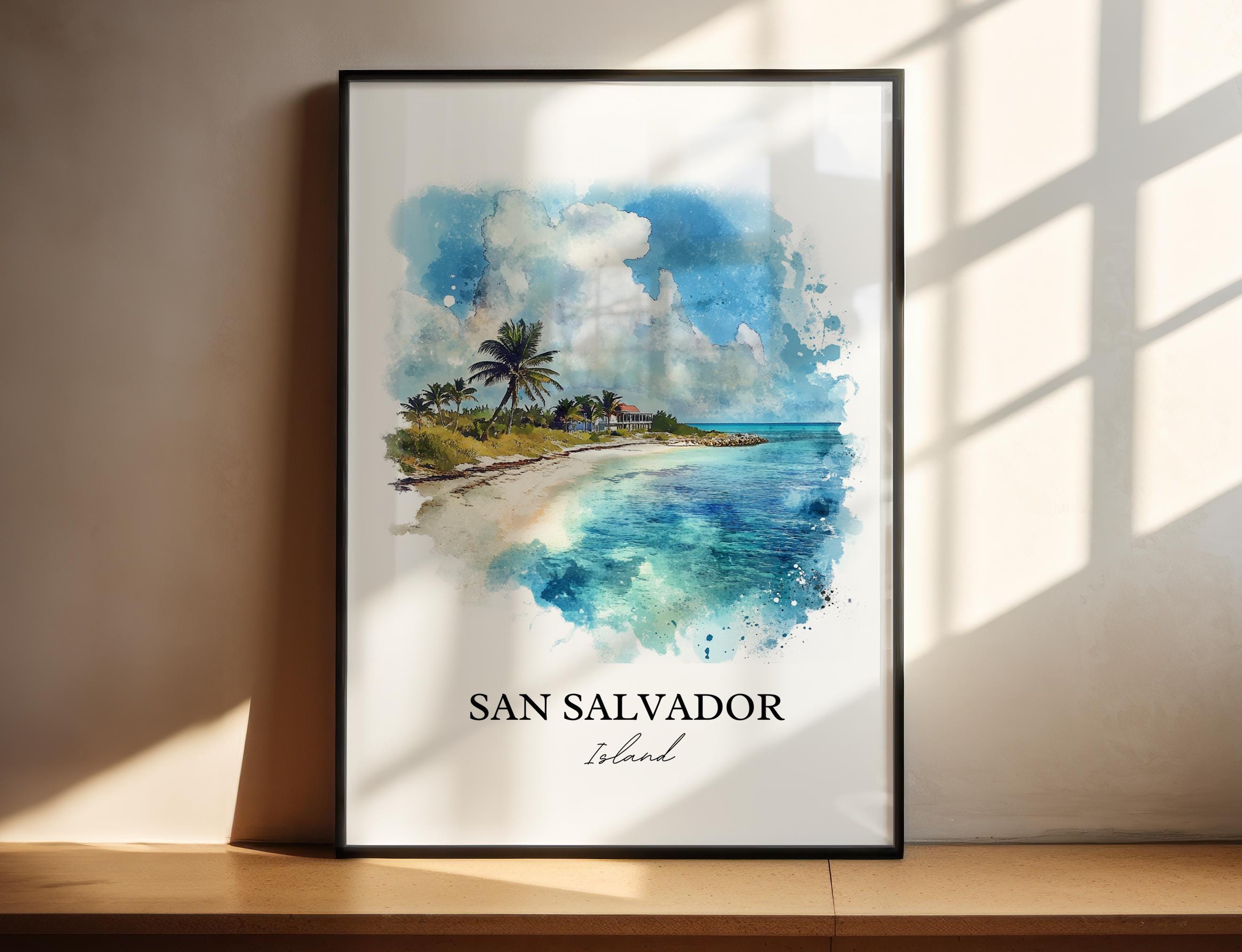 San Salvador Island Art, Watling's Island Print, Bahamas Watercolor, S ...