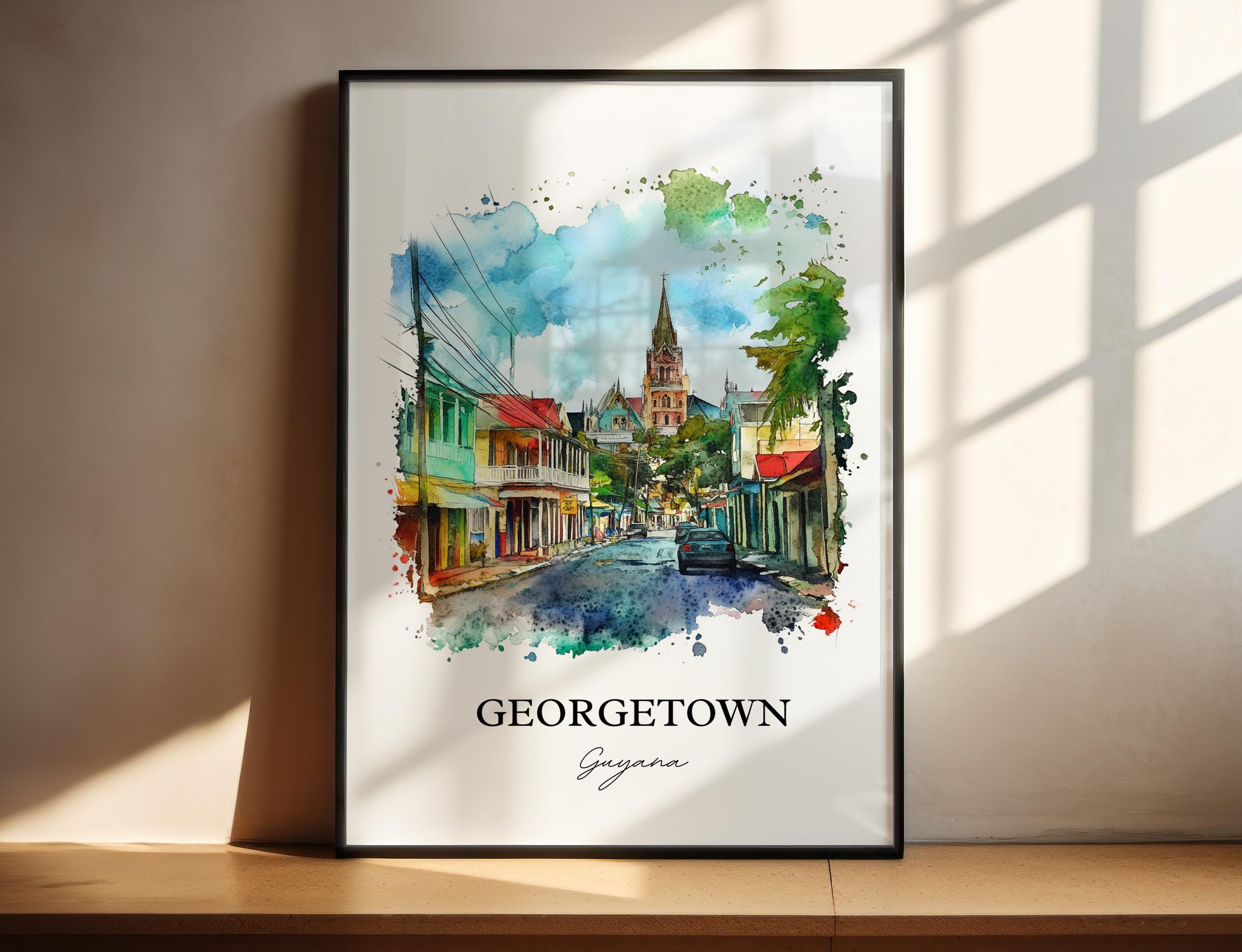 Georgetown Guyana Wall Art, Guyana Print, Guyana Watercolor Art, Georg ...