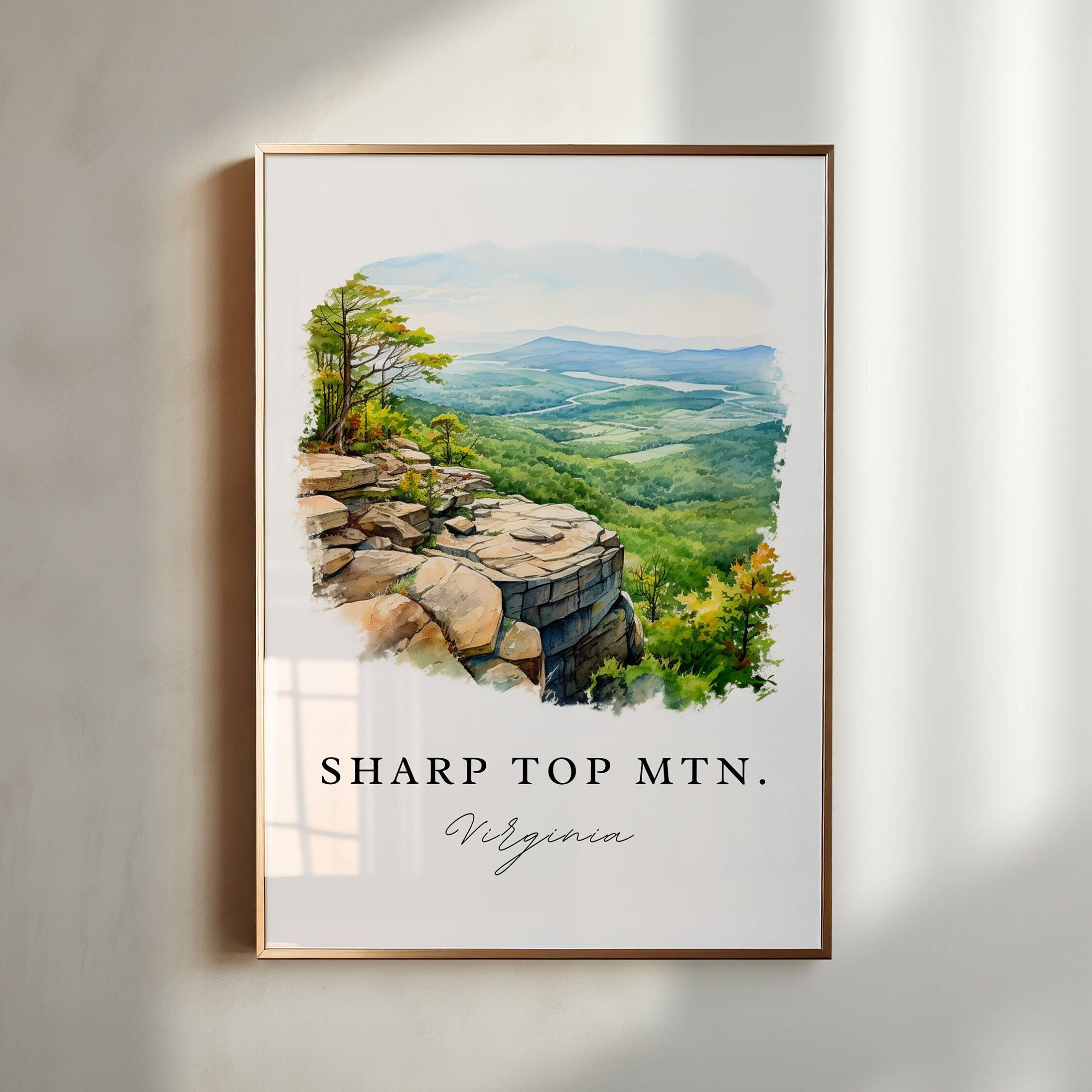 Sharp Top Mountain wall travel art - Virginia, Sharp Top Mtn poster pr ...