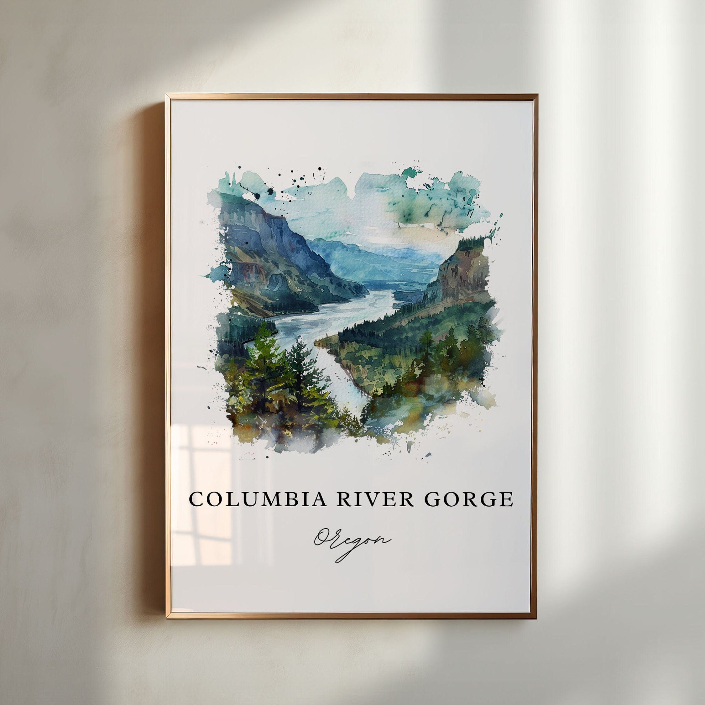 Columbia River Gorge Art, Oregon Print, Cascade Region OR Watercolor ...