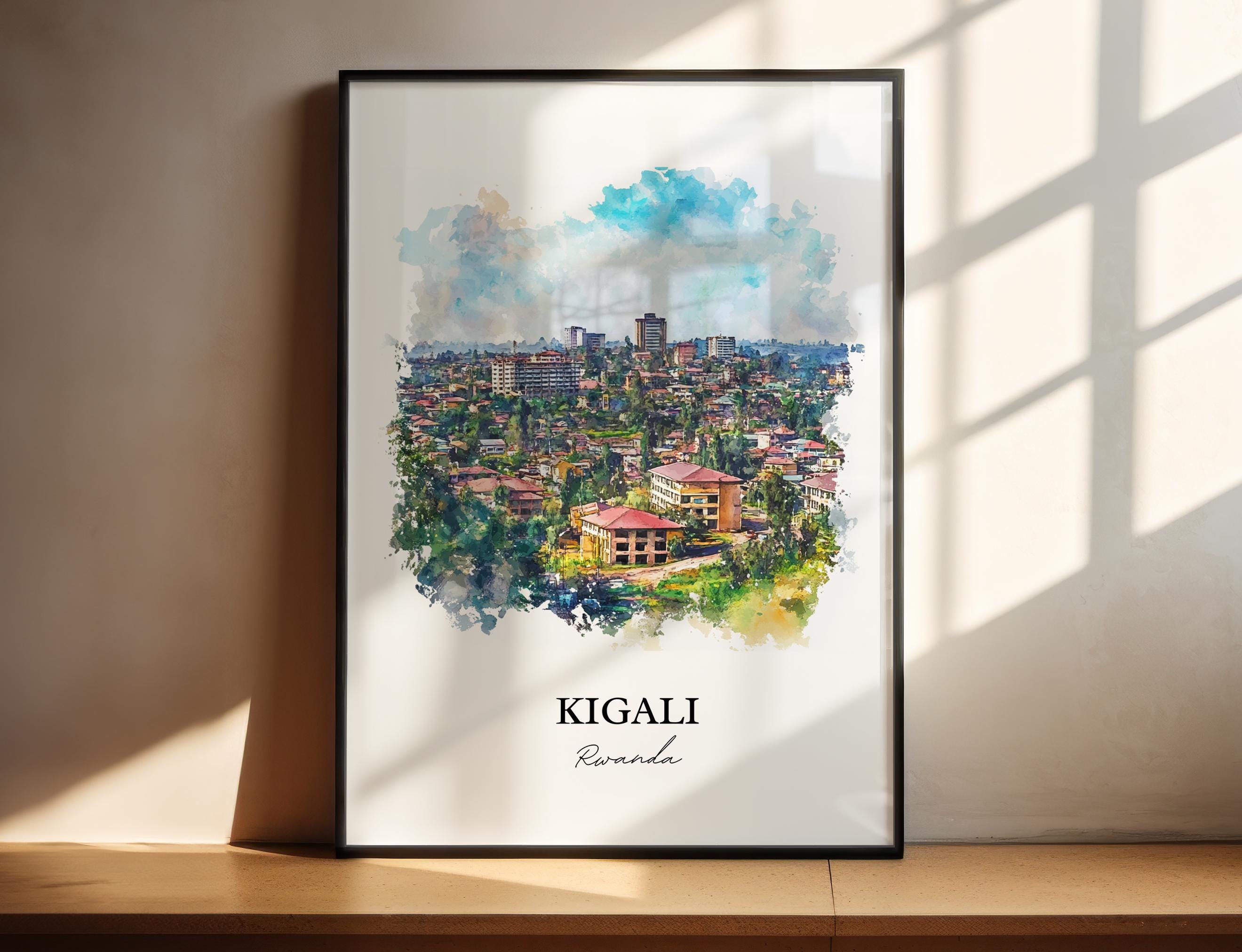 Kigali Wall Art, Kigali Print, Rwanda Watercolor Art, Kigali Rwanda Gi ...