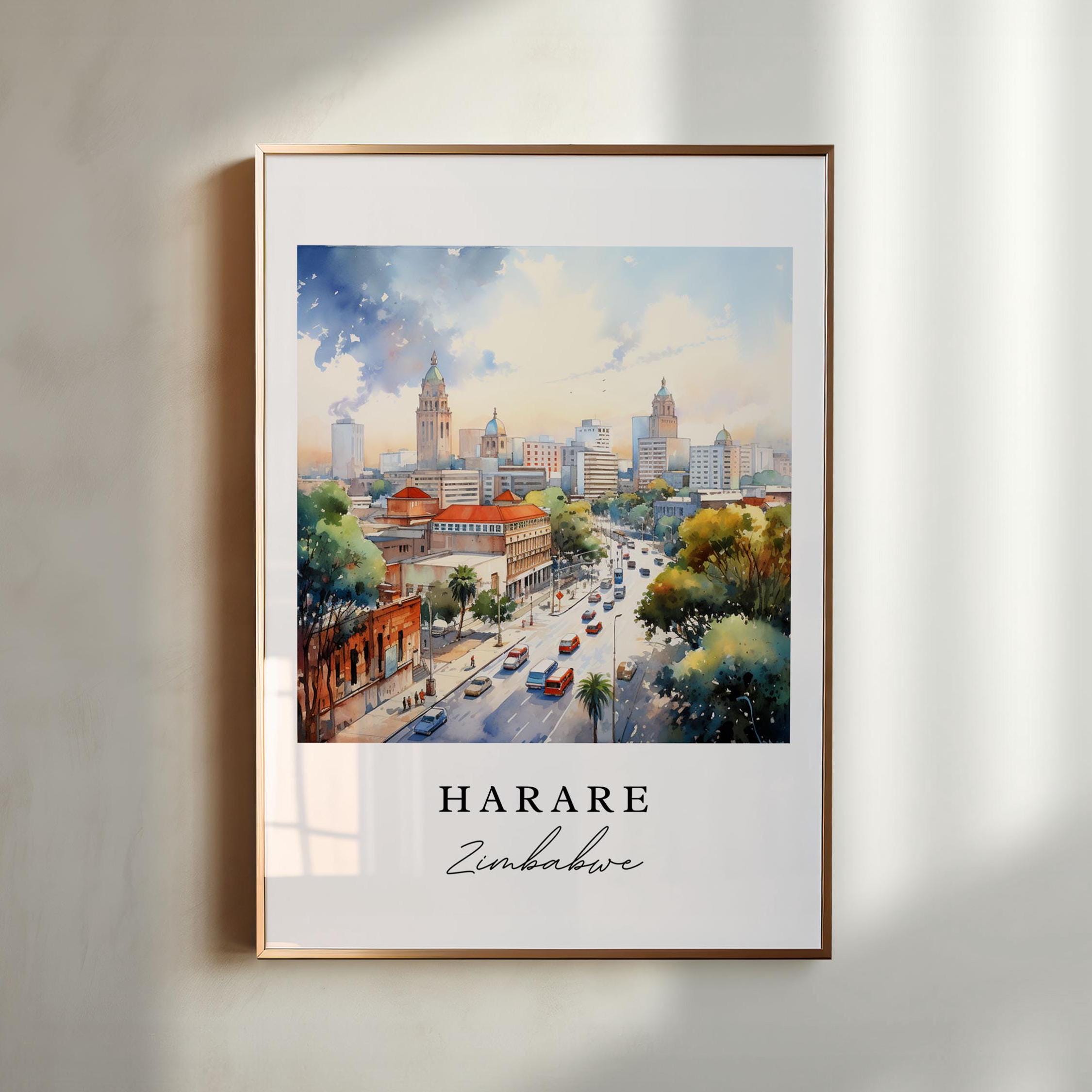 Harare wall art - Zimbabwe, Harare poster, Harare Wedding gift, Harare ...