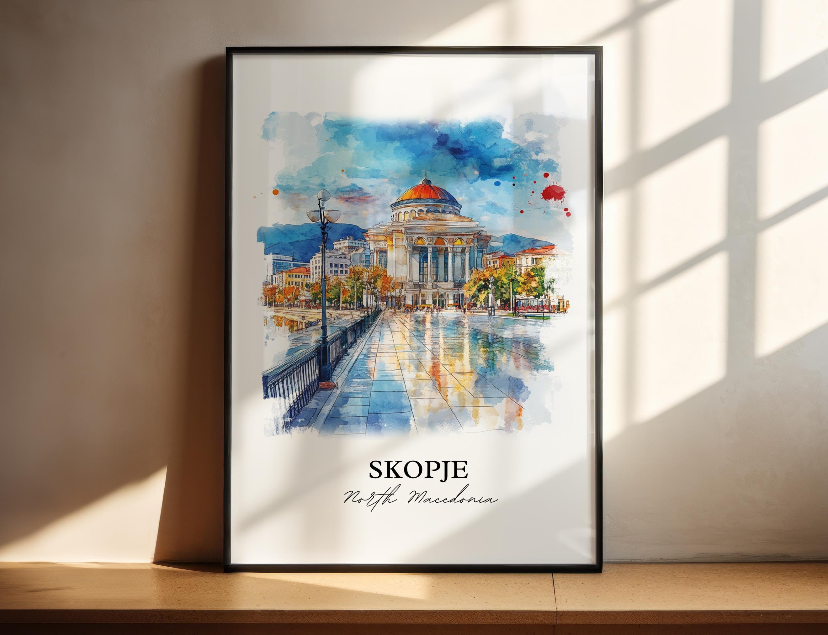 Skopje Wall Art, North Macedonia Print, North Macedonia Watercolor Art ...