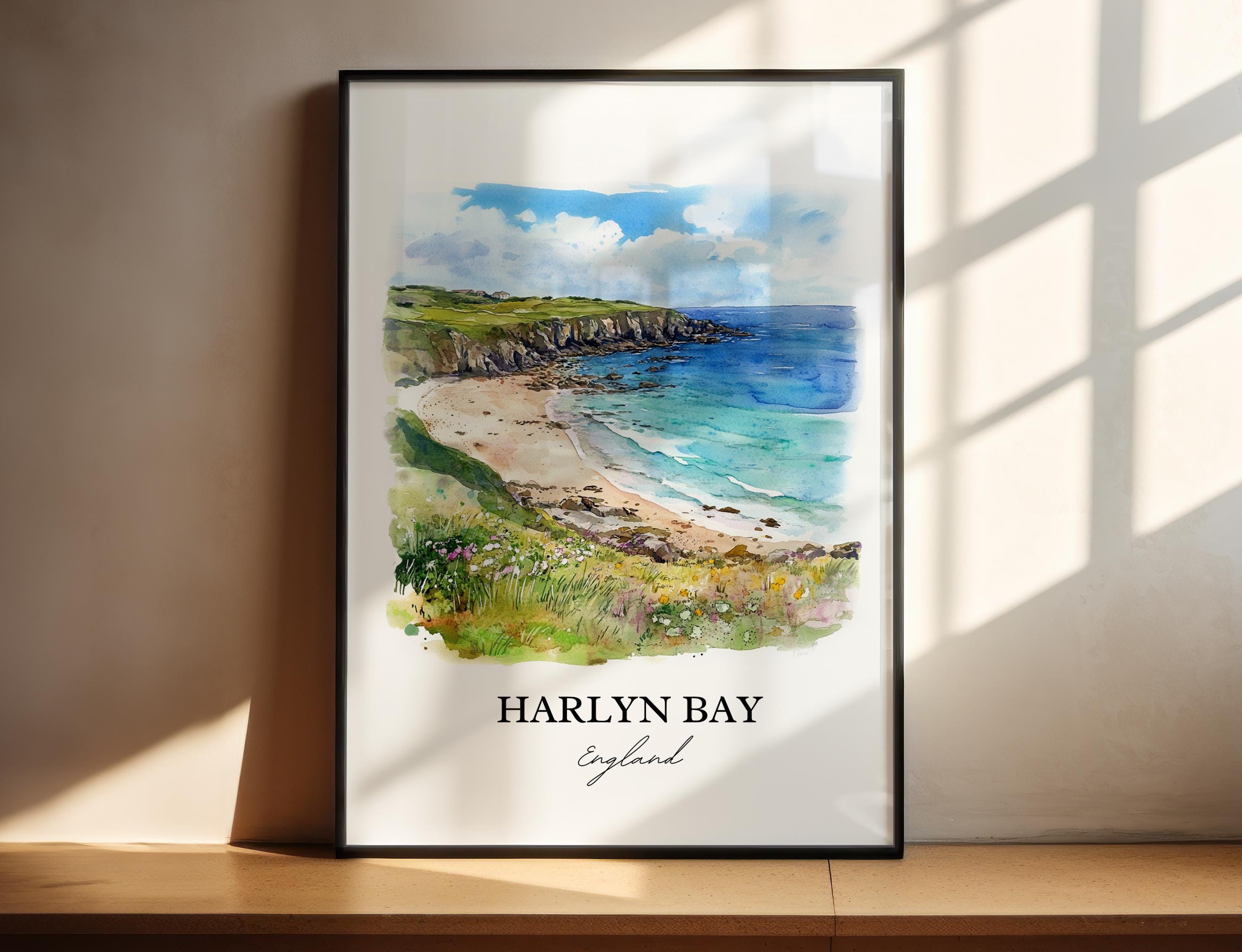 Harlyn Bay Wall Art, Cornwall UK Print, Harlyn Bay Watercolor Art, Har ...